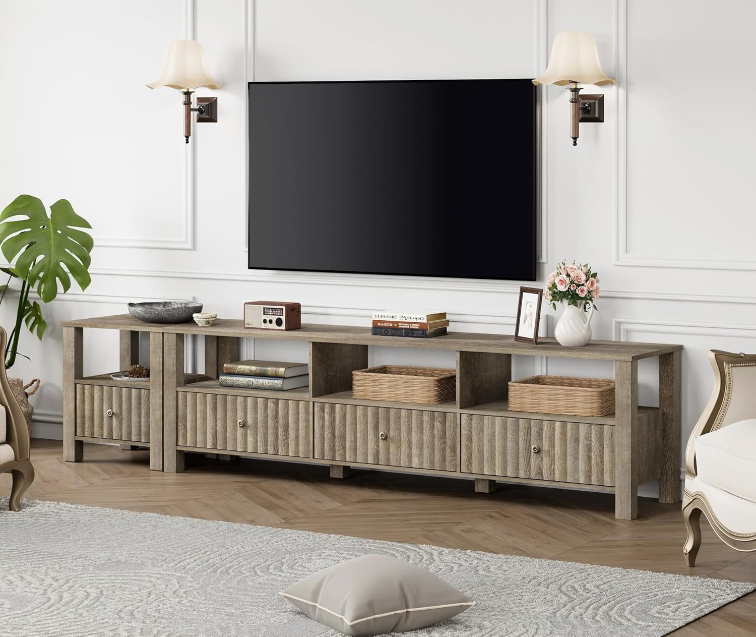 WAMPAT Modern TV Stand for TVs Up to 85 Inch, Vintage Grey ...