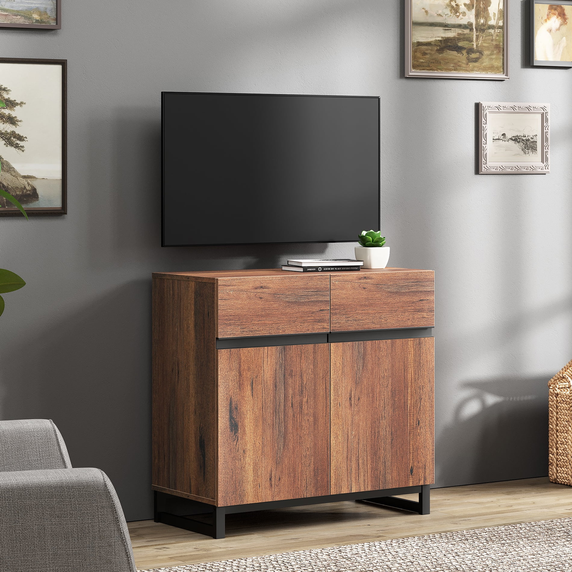 WAMPAT Modern TV Stand for TVs up to 40 inch, Entertainment Center TV ...