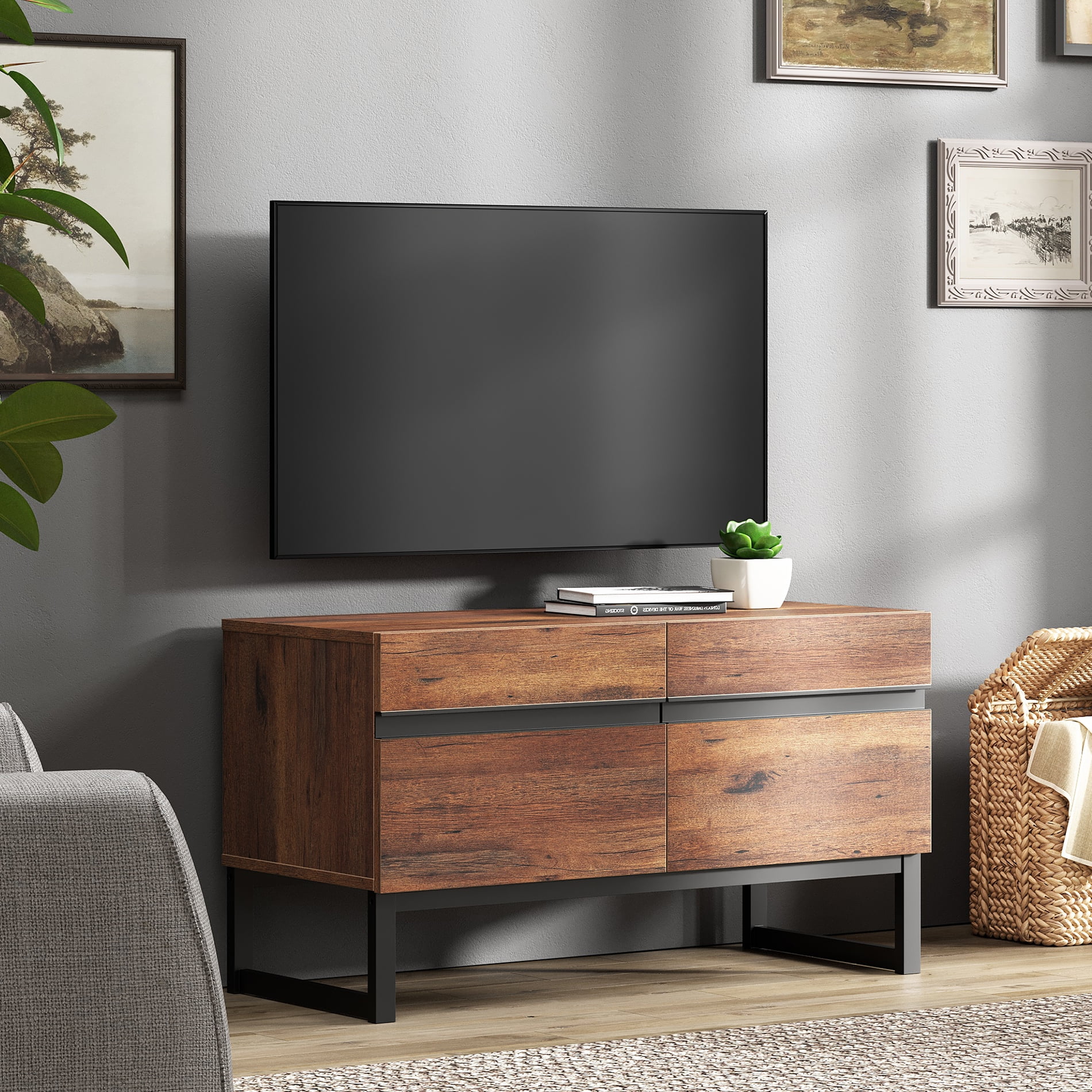 WAMPAT Modern TV Stand for TVs up to 50 inch, Entertainment Center TV ...