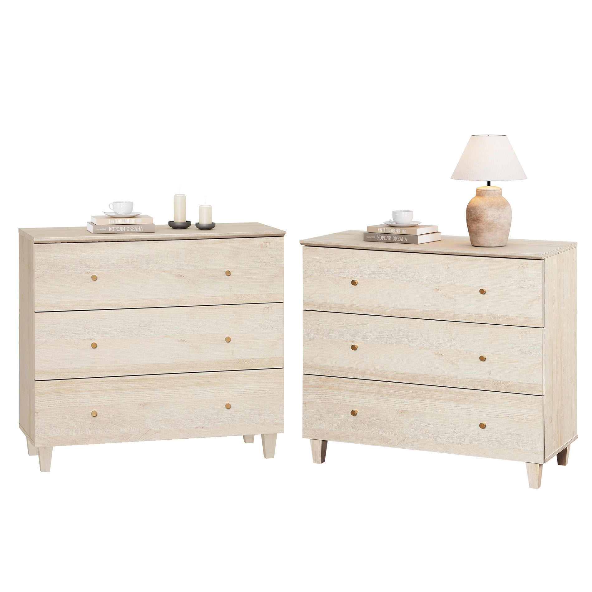 WAMPAT Nightstands with 3 Wide Drawers for Bedroom, Set of 2 Modern ...