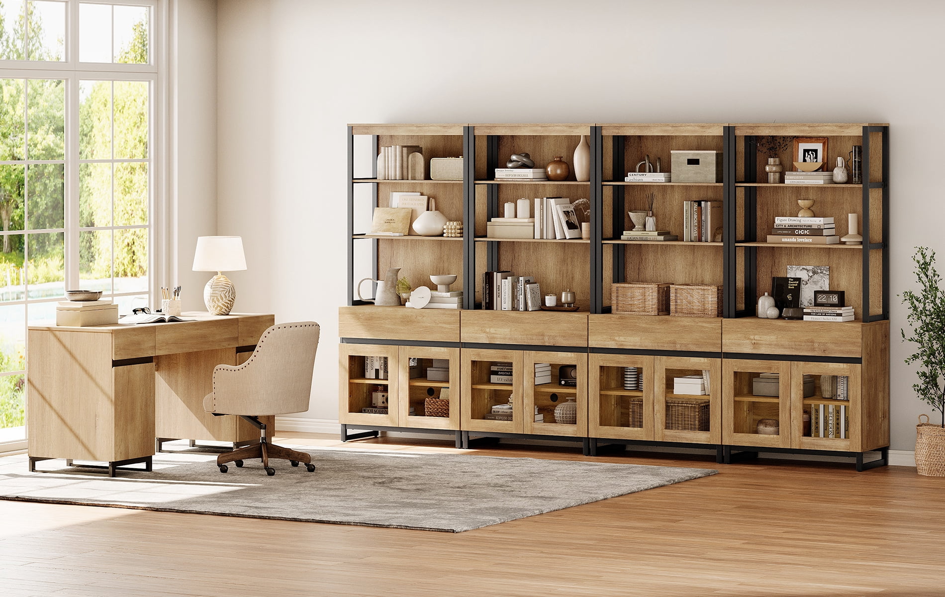 WAMPAT Office Furniture Set: 59in Modern Executive Desk with Charging ...