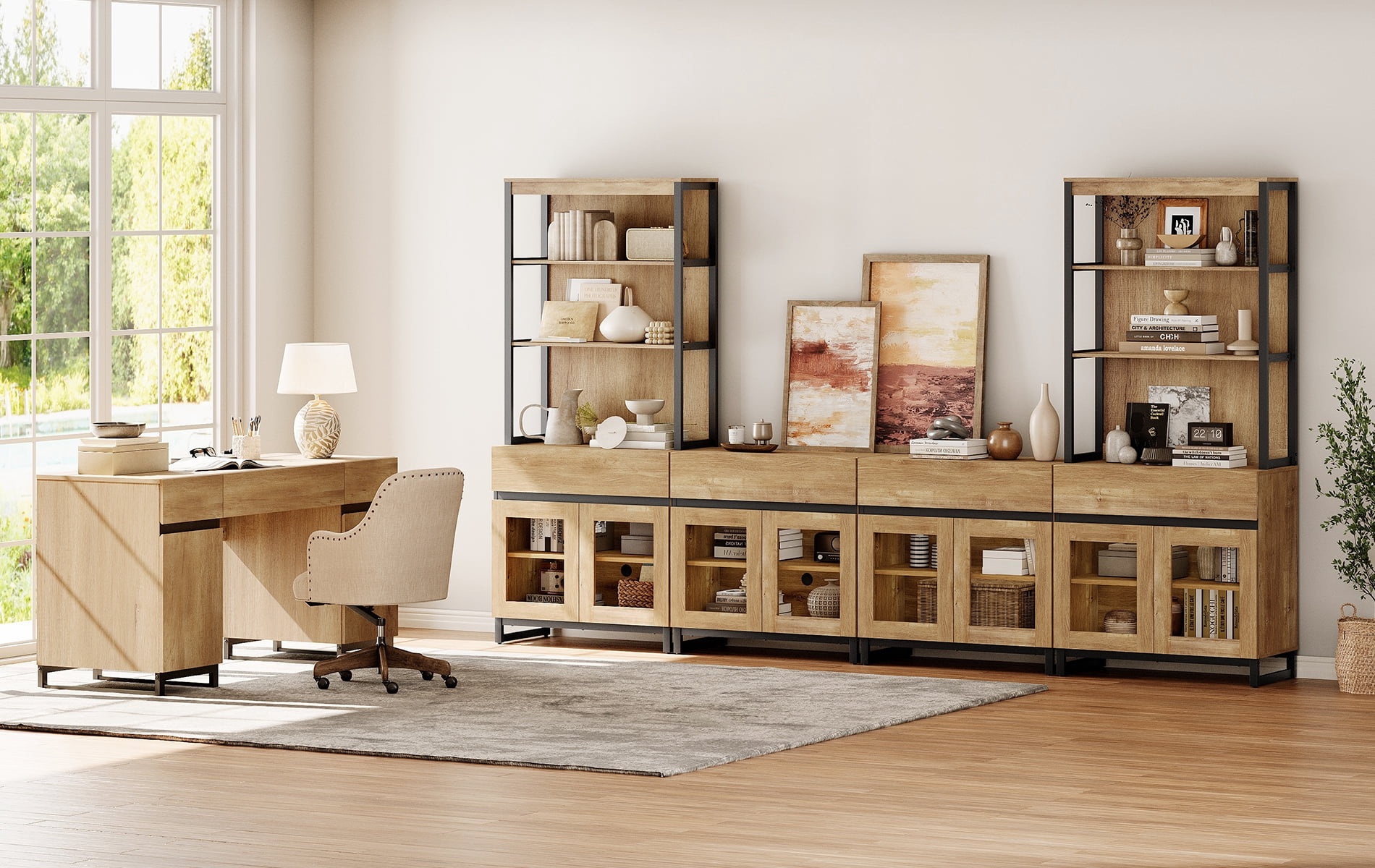 WAMPAT Office Furniture Set: 59in Modern Executive Desk with Charging ...