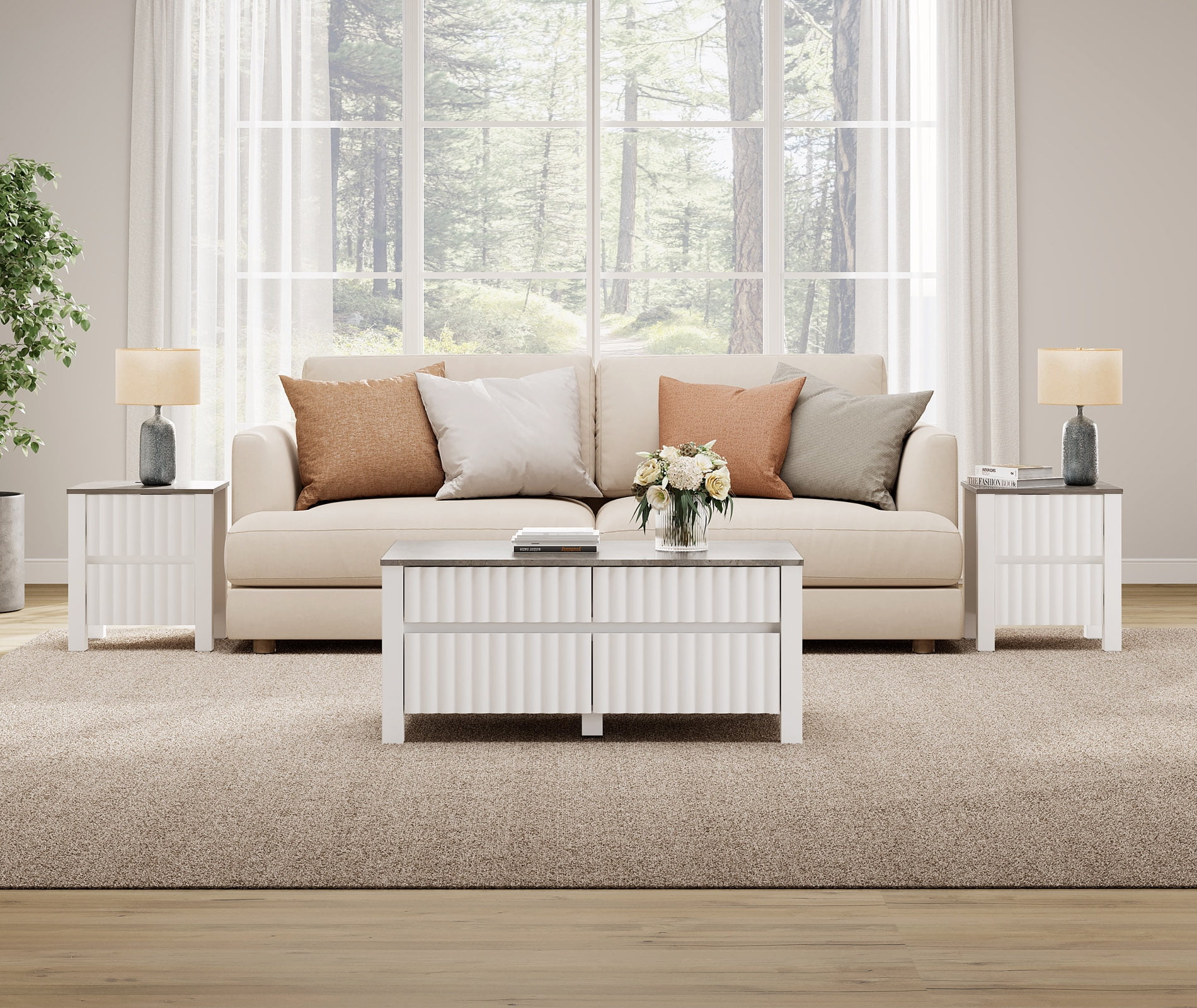 WAMPAT Premium Modern Coffee Table Set of 3 for Living Room, 1 Large ...