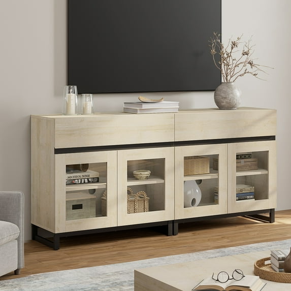 WAMPAT Modern TV Stand with Glass Doors for 70 inch TVs, 2 in 1 ...