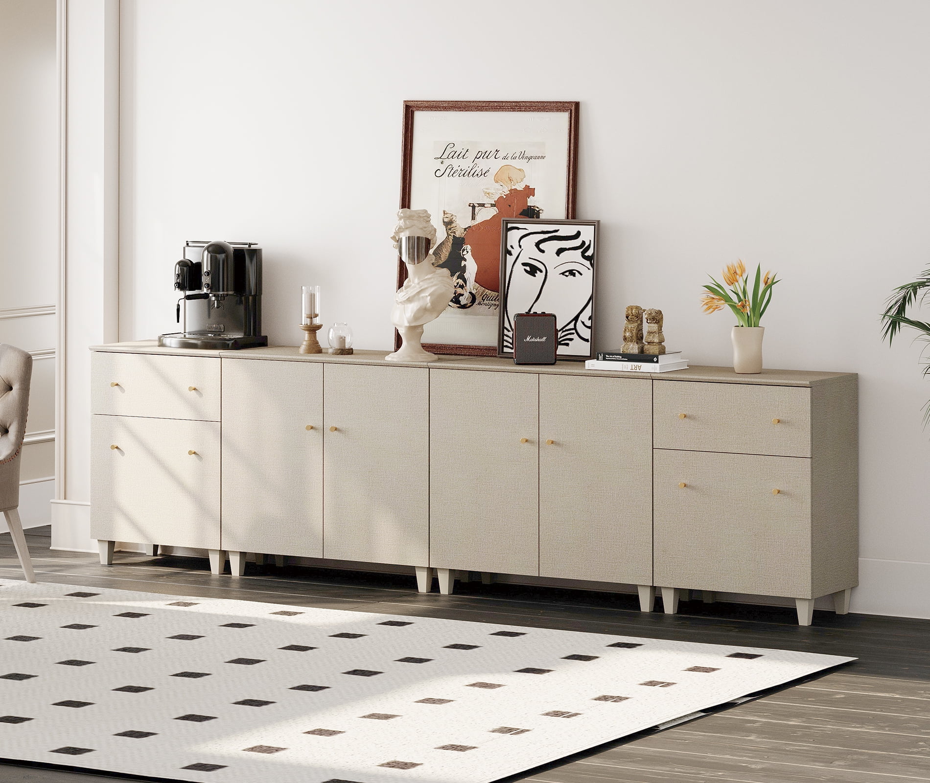 WAMPAT Sideboards Buffet Cabinet, 4-in-1 Wood Wide Credenza Storage ...