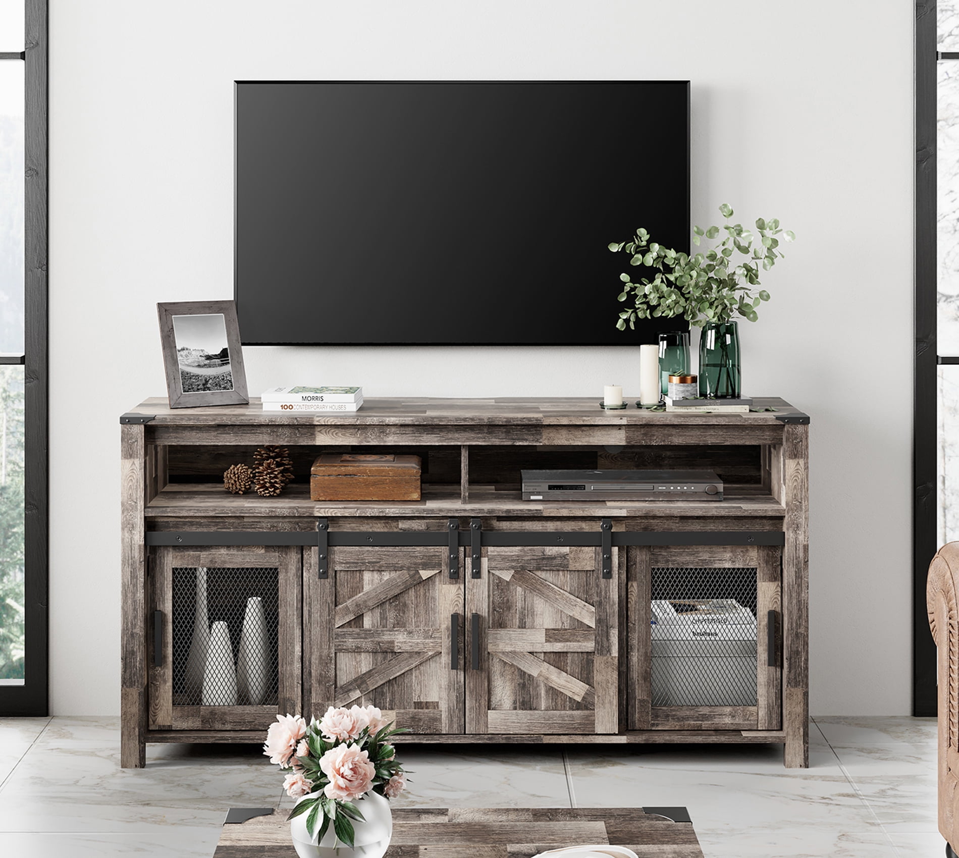 WAMPAT TV Media Console Stand for 65 Inch TV, Farmhouse Entertainment ...