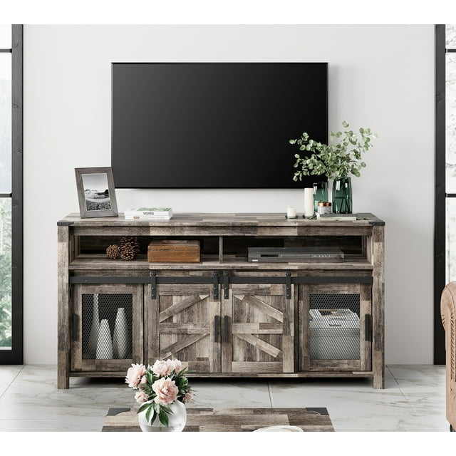 WAMPAT TV Media Console Stand for 65 Inch TV, Farmhouse Entertainment Center with Sliding Barn ...