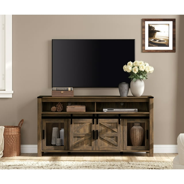 WAMPAT TV Media Console Stand for 65 Inch TV, Farmhouse Entertainment Center with Sliding Barn ...
