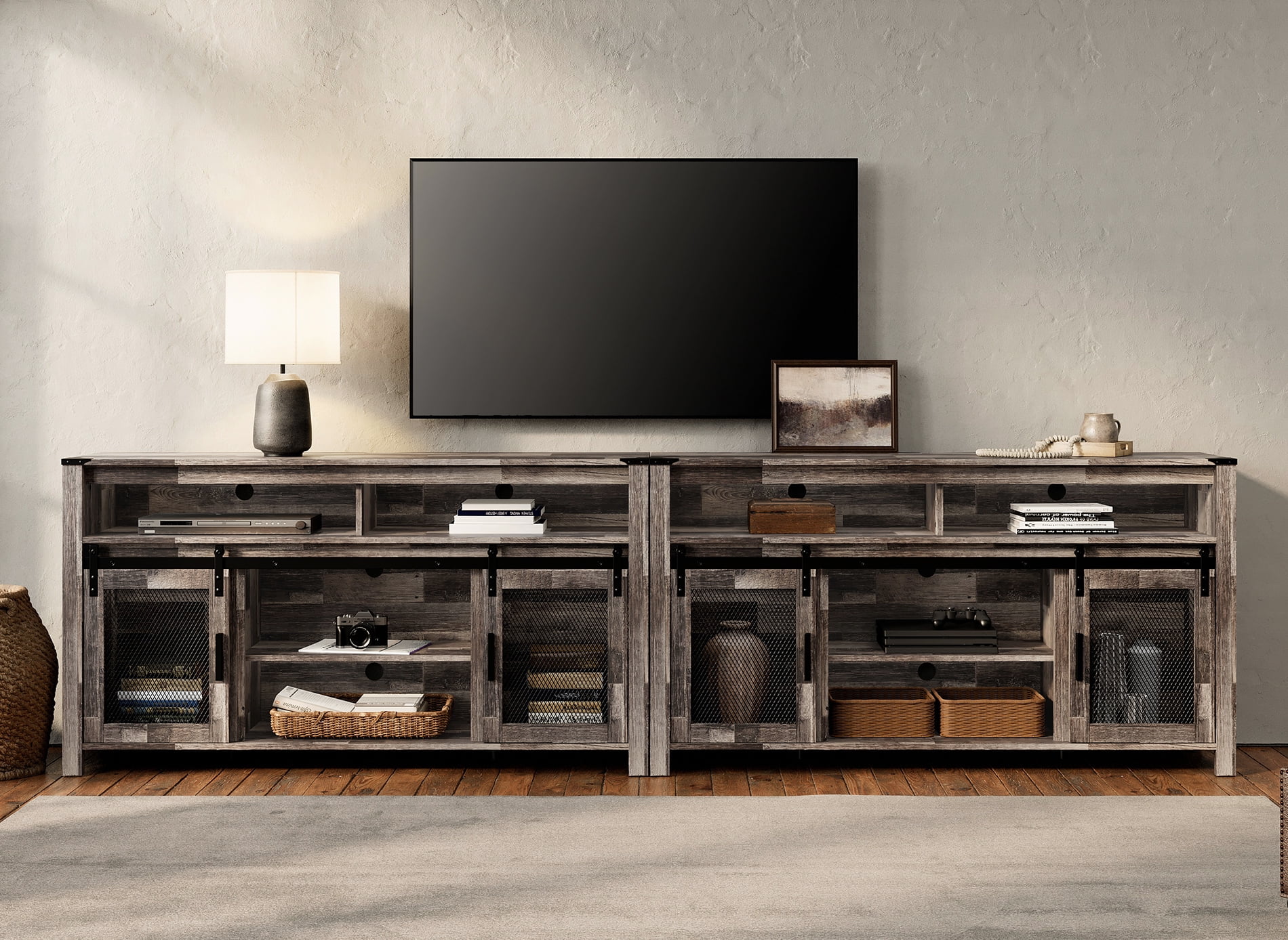 WAMPAT TV Stand for 100+ Inch TV, Farmhouse 118" Extra Long ...