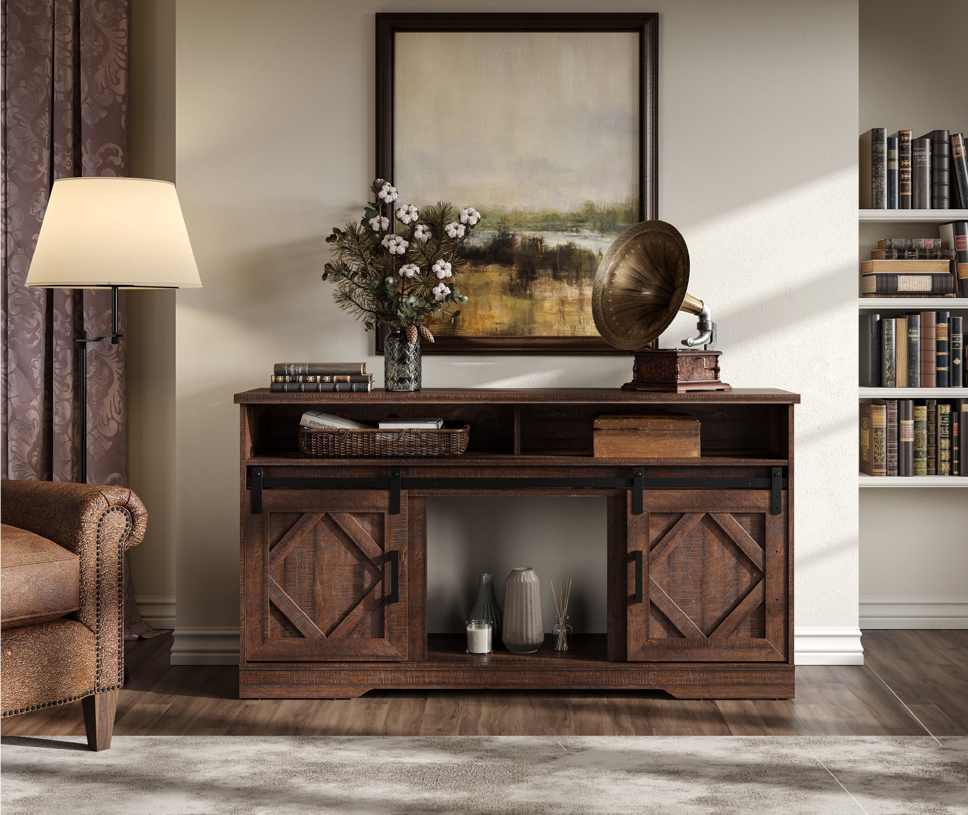 WAMPAT TV Stand for 65 70 inch TV, Farmhouse Entertainment Center with ...