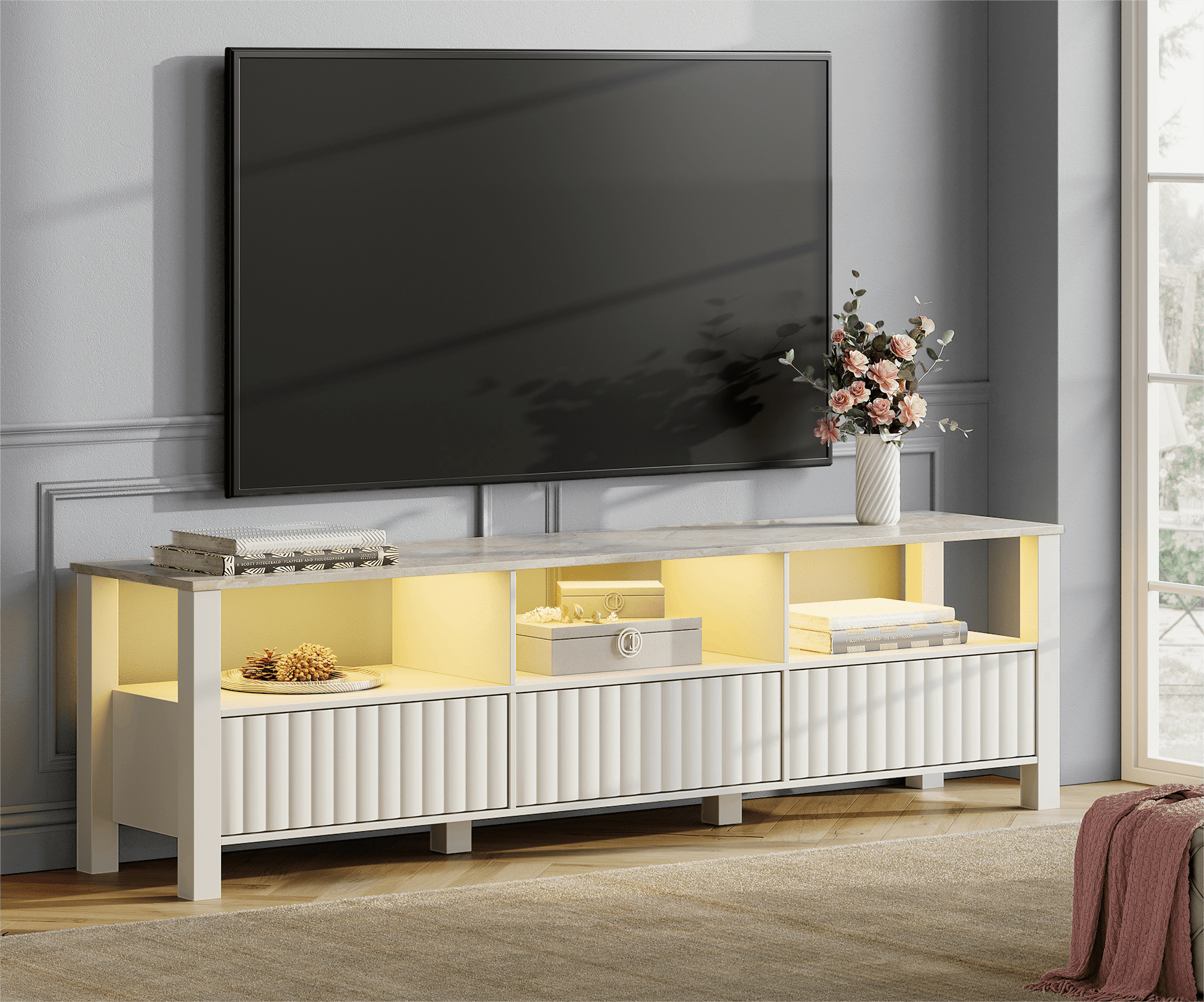 WAMPAT TV Stand for TVs up to 75 Inches, White Modern Entertainment ...