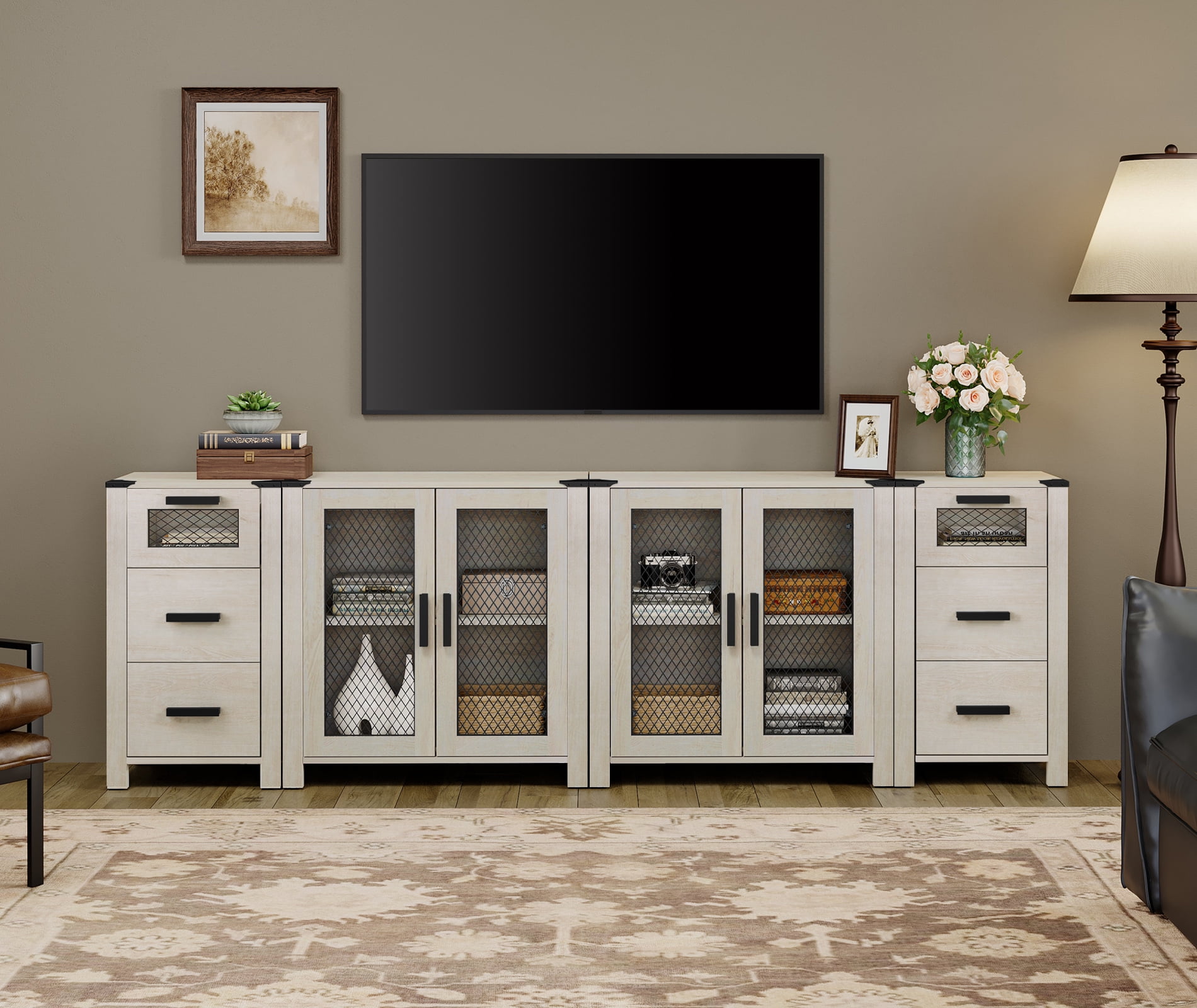 WAMPAT TV Stand set for ups to 100 inch TV,6 Drawers Storage Cabinets ...