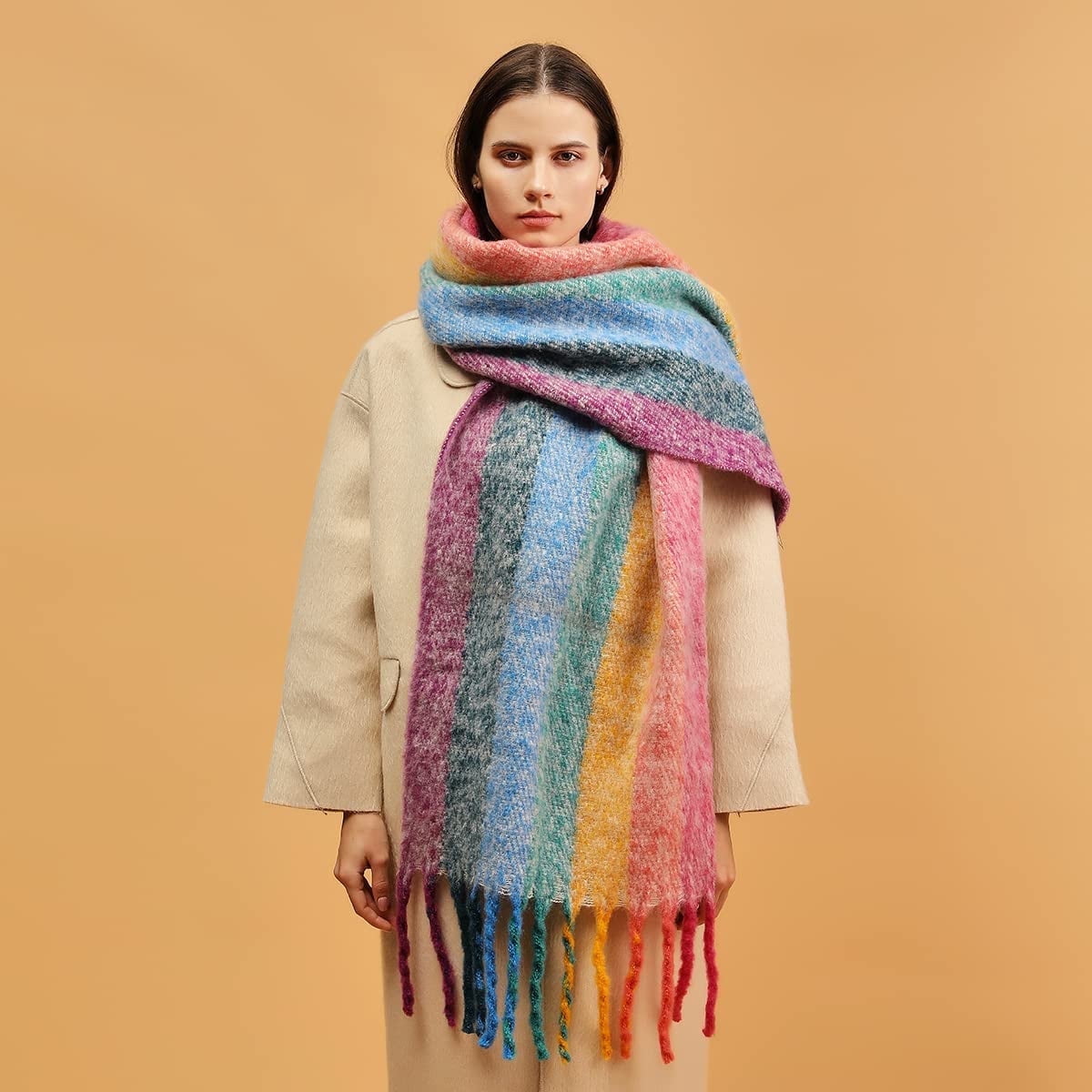 WAMSOFT Winter Scarf for Women Chunky Thick Cold Weather Shawl Rainbow ...