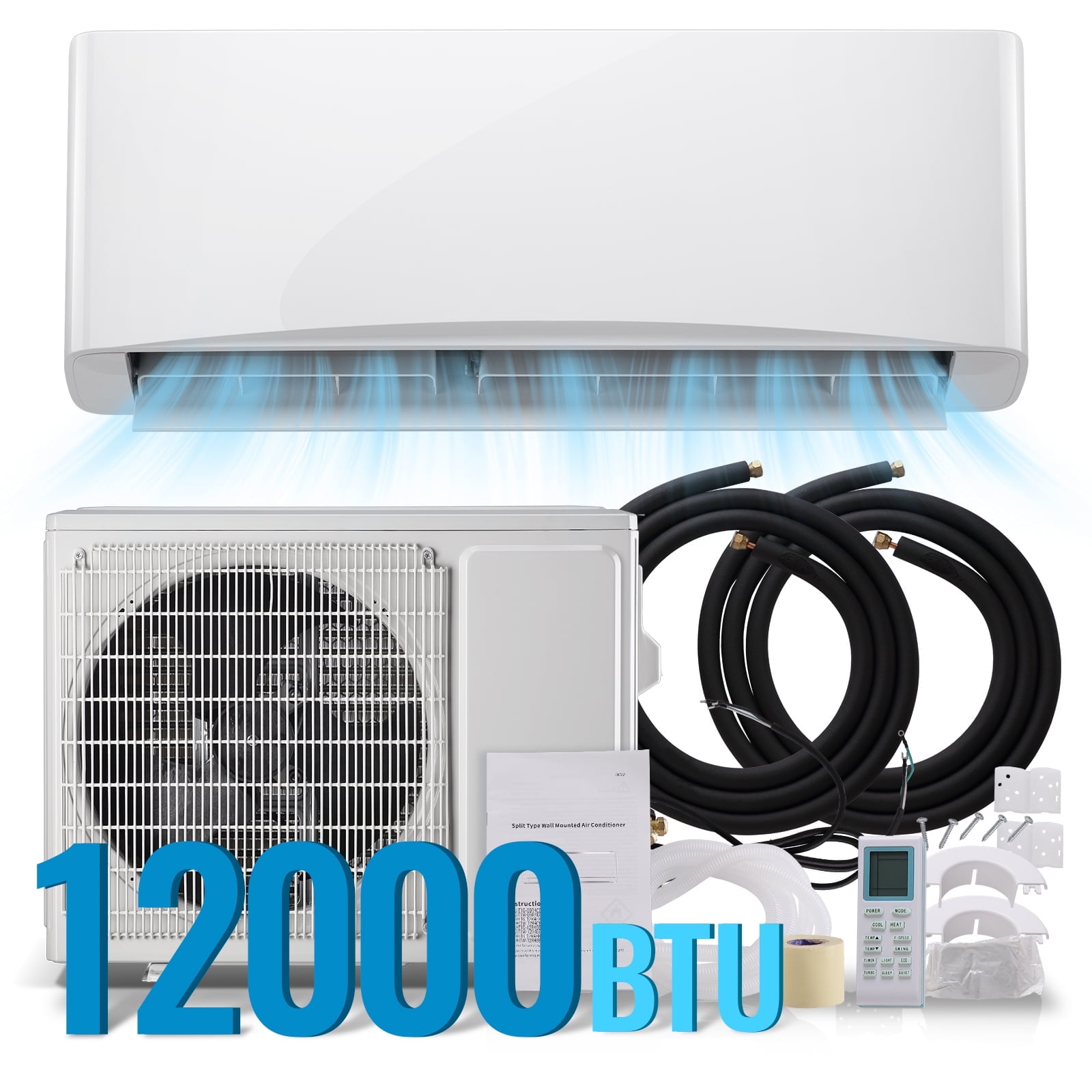 WANAI 12000BTU 4-in-1 Mini Split Air Conditioner & Heater 19 SEER2 230V ...