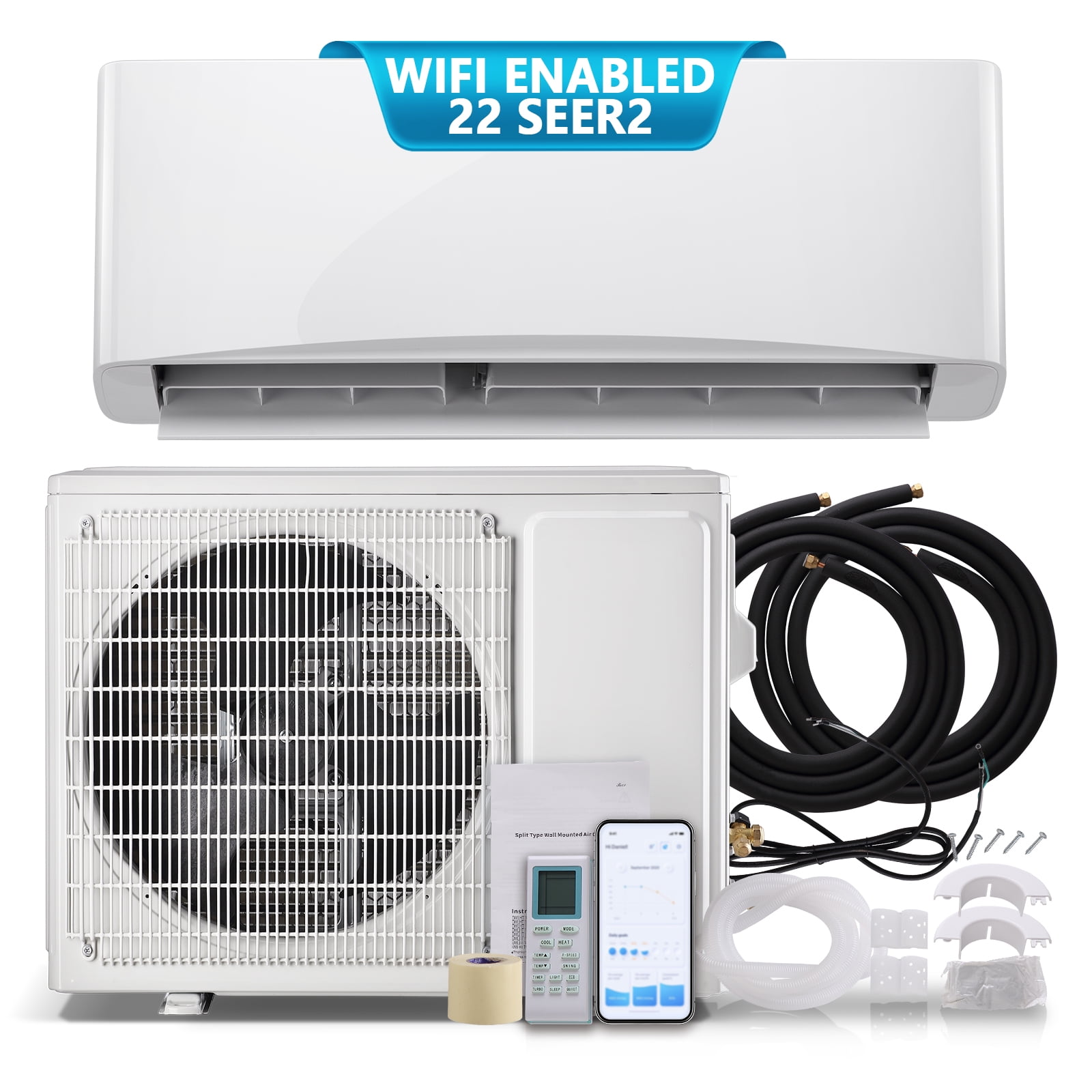 WANAI 12000BTU 4-in-1 Mini Split Air Conditioner & Heater 22 SEER2 230V ...