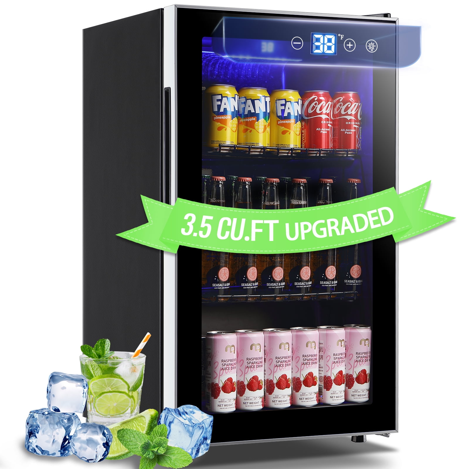 WANAI 125 Can Mini Fridge Glass Door 3.5 Cu.ft Beverage Cooler ...