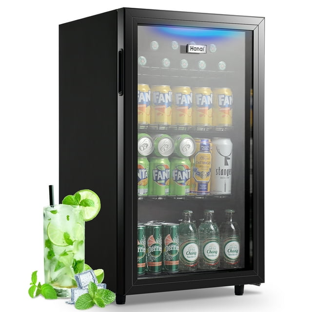 WANAI 3.5 Cu.ft Beverage Cooler, Wine & Beer Fridge with Glass Door ...