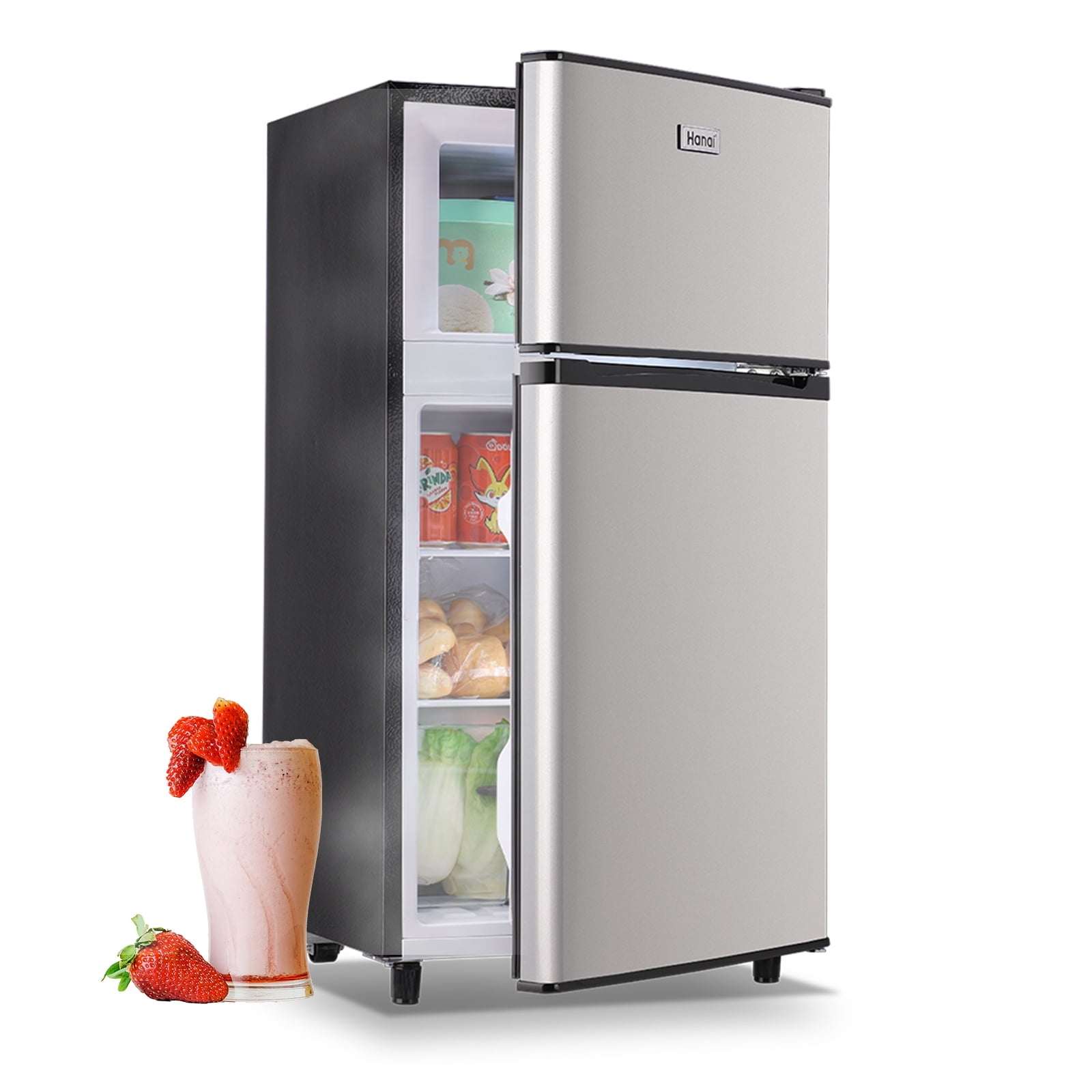 WANAI Mini Fridge 3.5 Cu.Ft Dual Doors Compact Refrigerator with ...