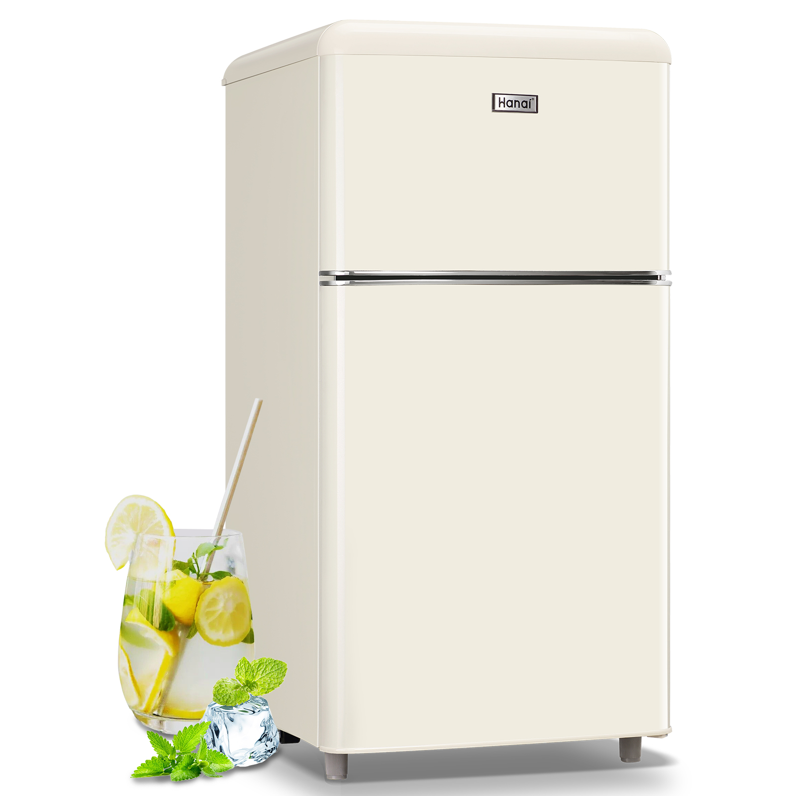 WANAI 3.2.Cu ft Two Door Mini Fridge with Freezer, A retro look,(yellow ...