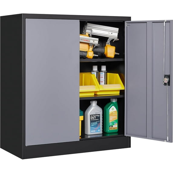 WANBIN 36" Small Metal Cabinet with Lock & Shelves, Gray Lockable Storage Cabinet for Home ...