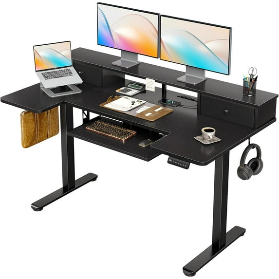 WANBIN 55" U Shaped Electric Standing Desk with Drawers - Keyboard Tray ...