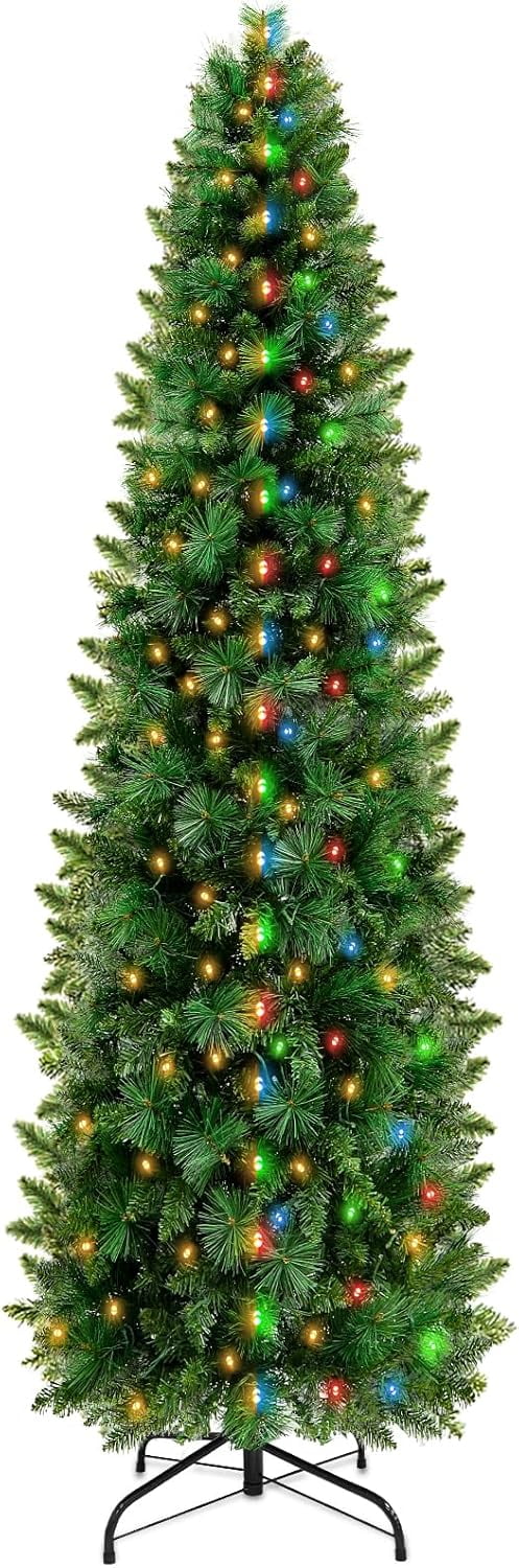 WANBIN 6.5ft Pre-lit Portland Pine Tree, 220 Warm White & Color Lights ...