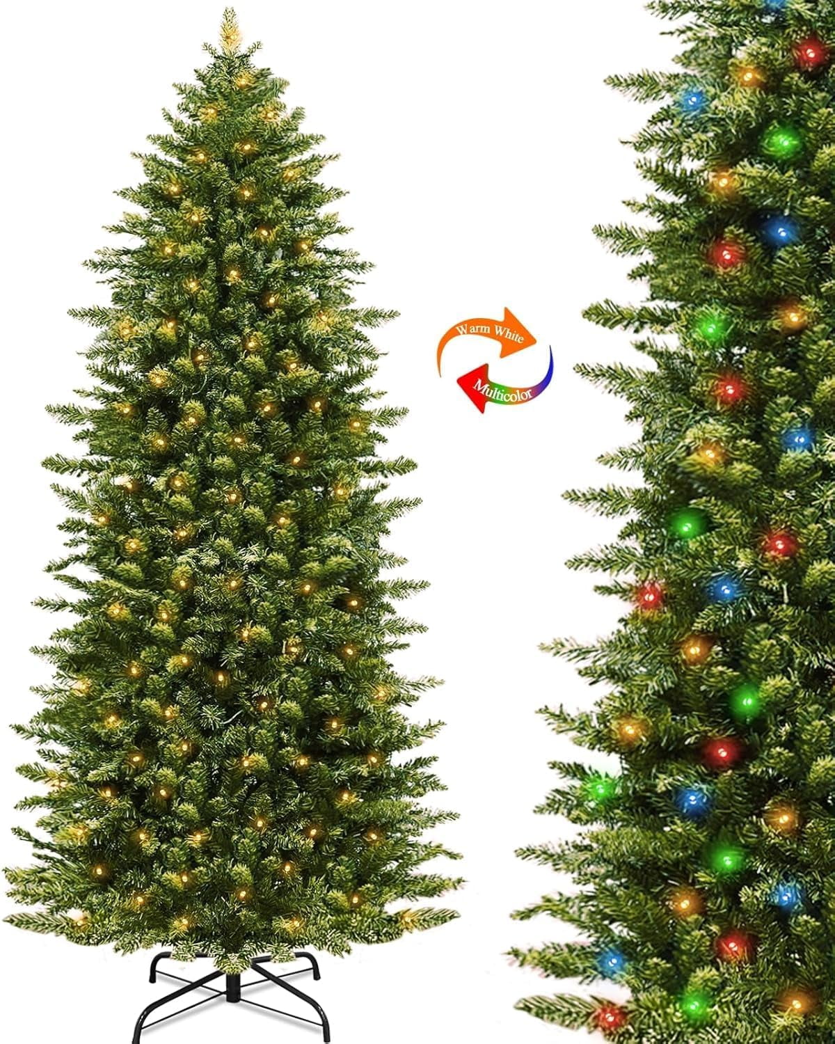 WANBIN 6.5ft Pre-lit Slim Fraser Fir, 300 Warm White & Color Lights ...