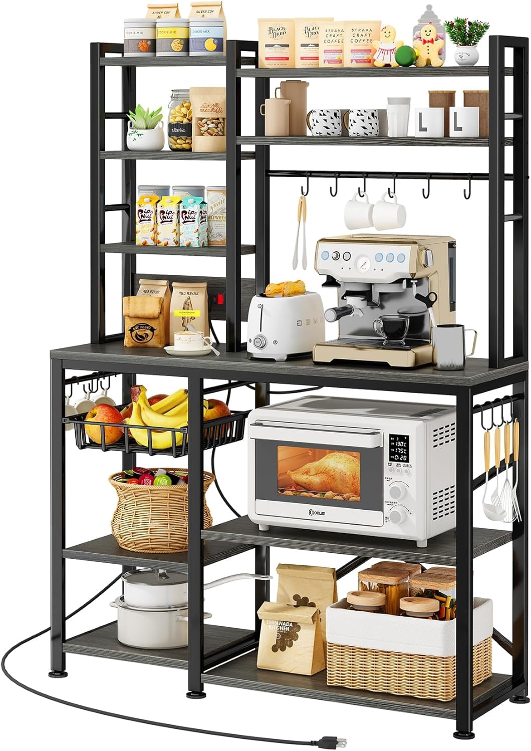 WANBIN Baker Rack with Power Outlet, Microwave Stand with Storage ...