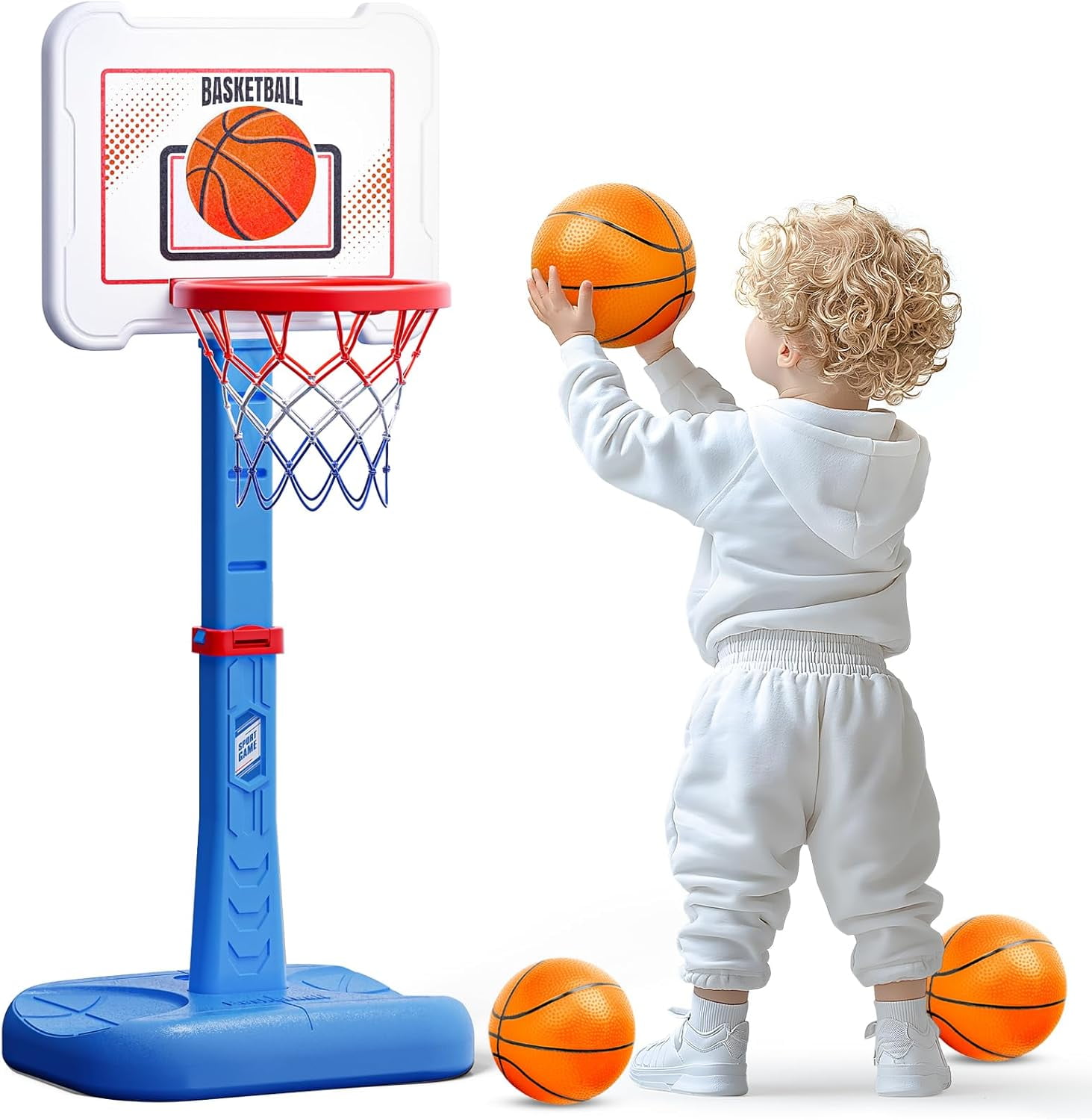 WANBIN Basketball Hoop Indoor for Age 1-3, Height Adjustable Poolside ...
