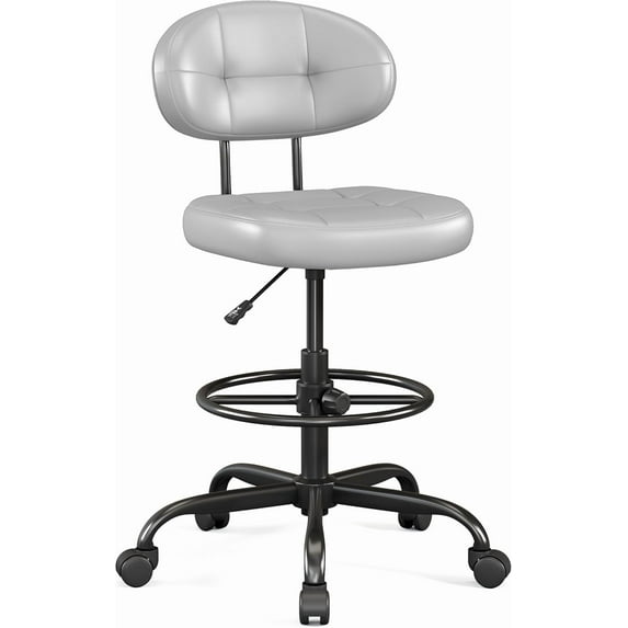 WANBIN Drafting Chair, Armless, Tall, Footrest Ring, Faux Leather, Gray ...