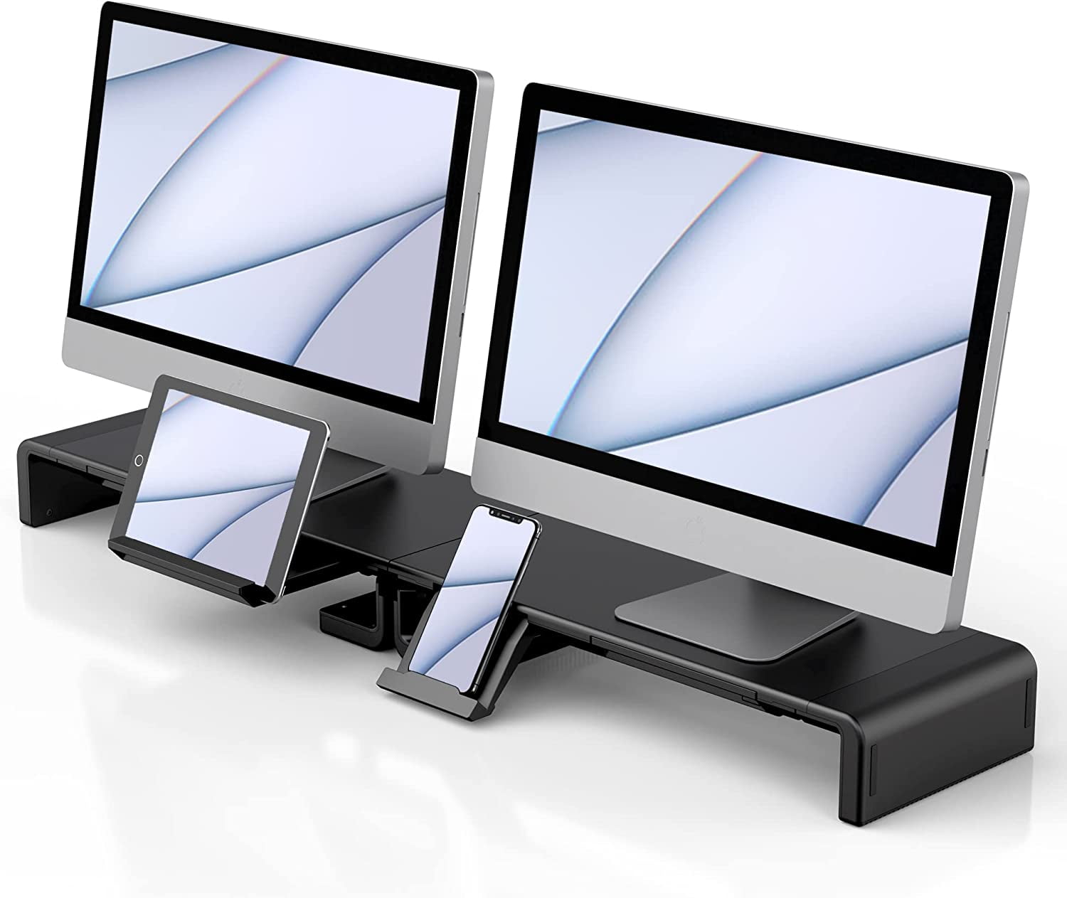 WANBIN Foldable Monitor Stand Riser with Drawer, Tablet Stand, Black, 2 ...
