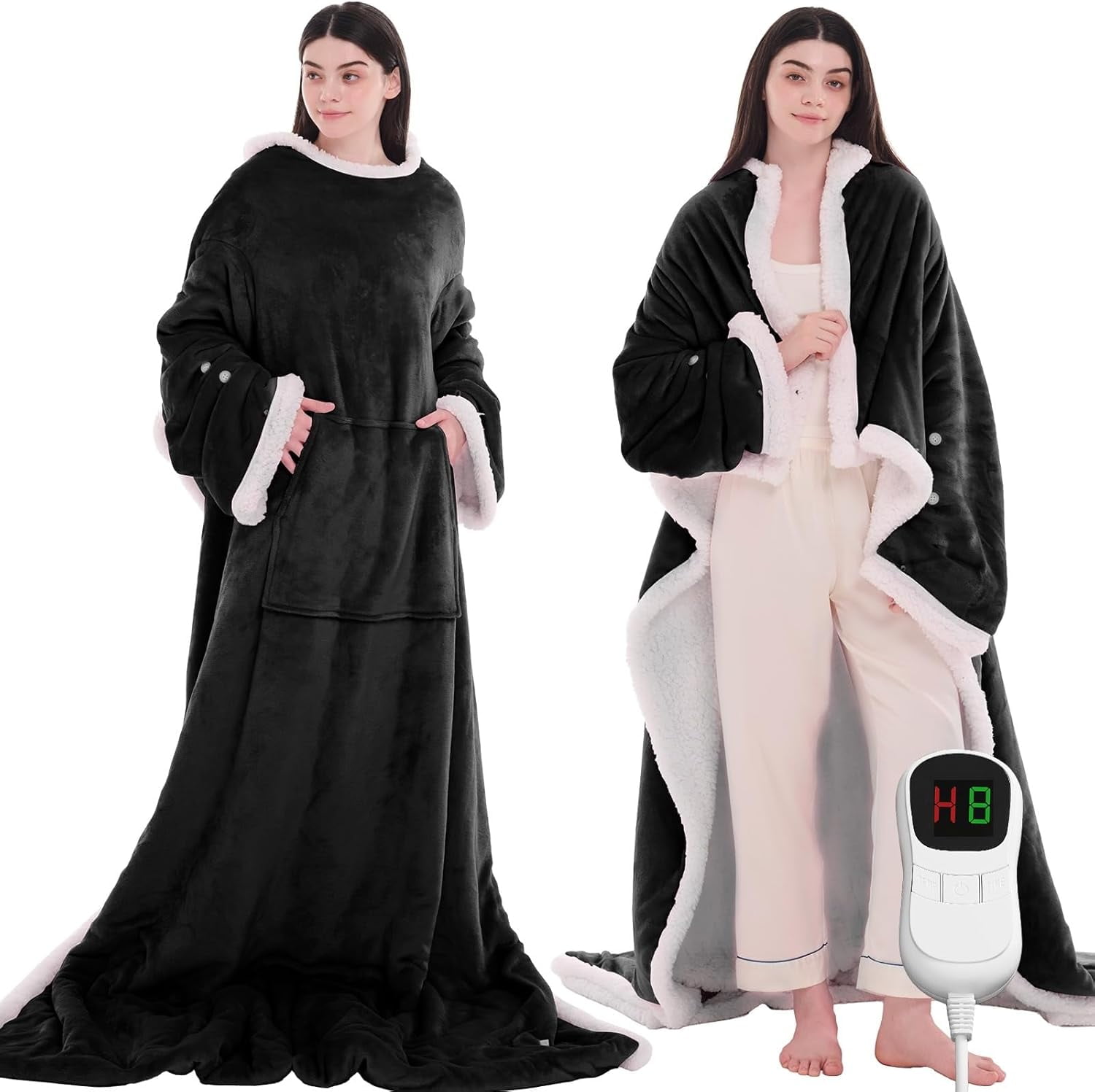 WANBIN Heated Wearable Throw, Robe with Sleeves & Foot Pockets, 50x75 ...