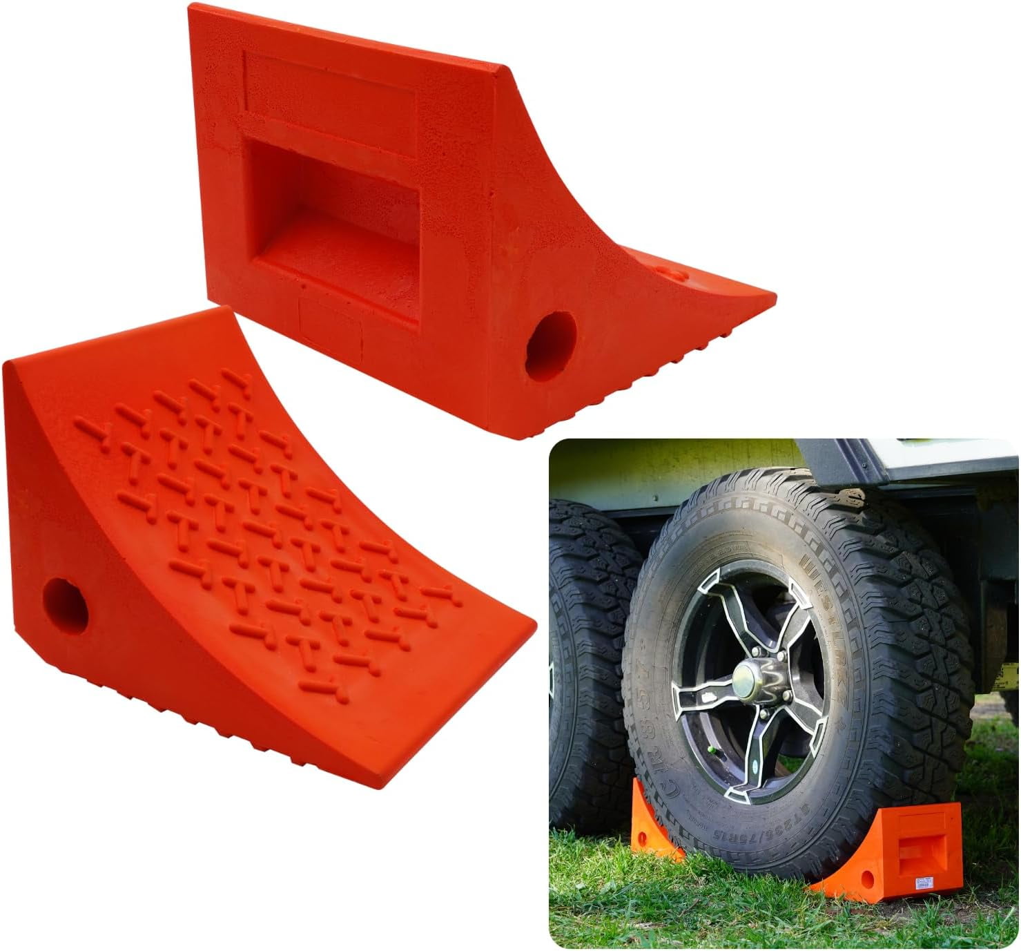 WANBIN Heavy Duty Wheel Chocks, 2 Pack Solid Rubber for Boat Trailers ...