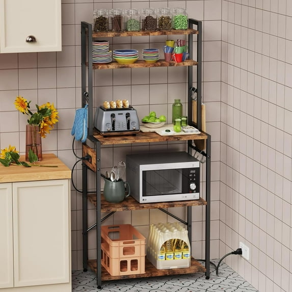 WANBIN Kitchen Bakers Rack with Power Outlet, 5-Tier Coffee Bar Table ...
