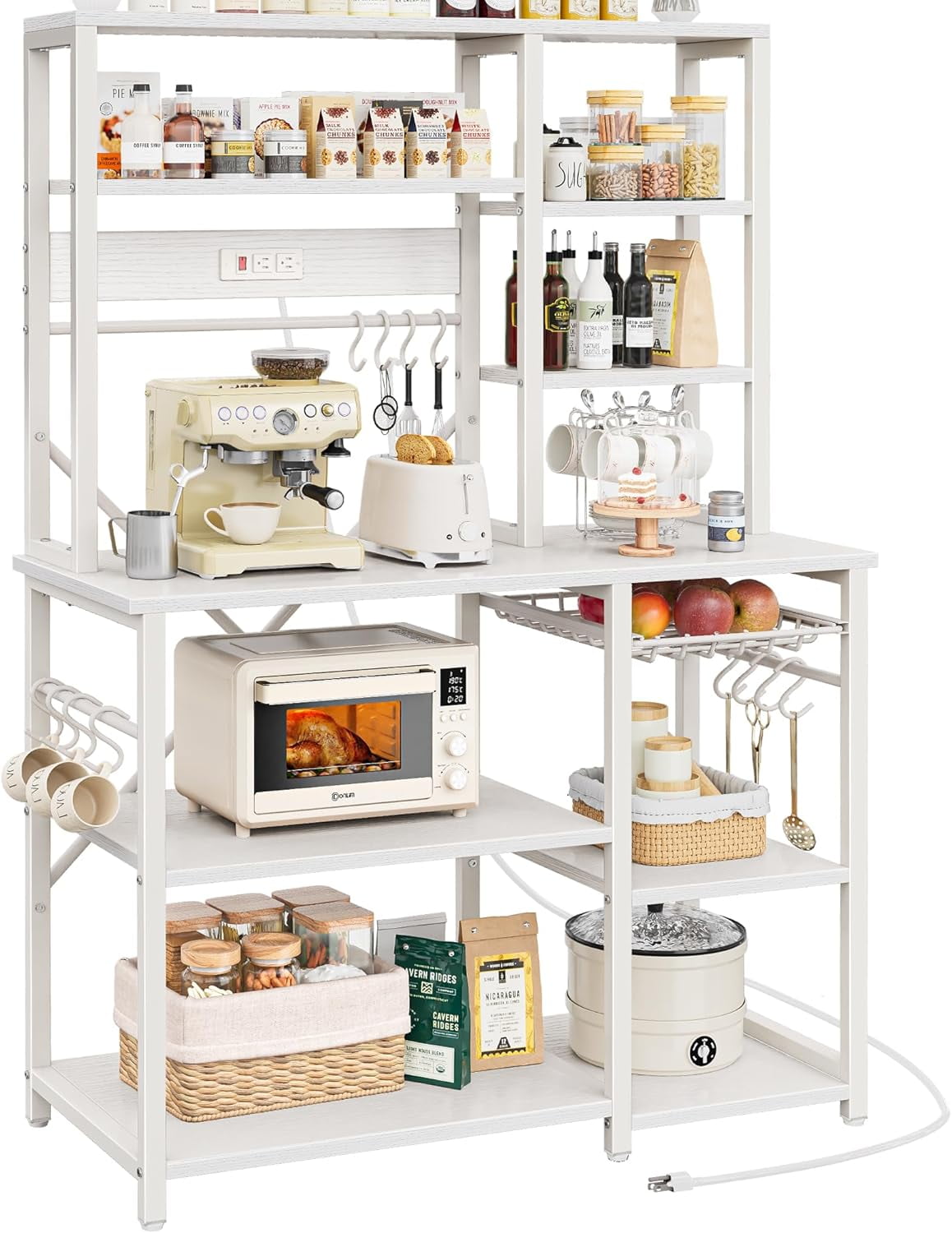 WANBIN Large Bakers Rack with Power Outlets, 6-Tier Microwave Stand ...