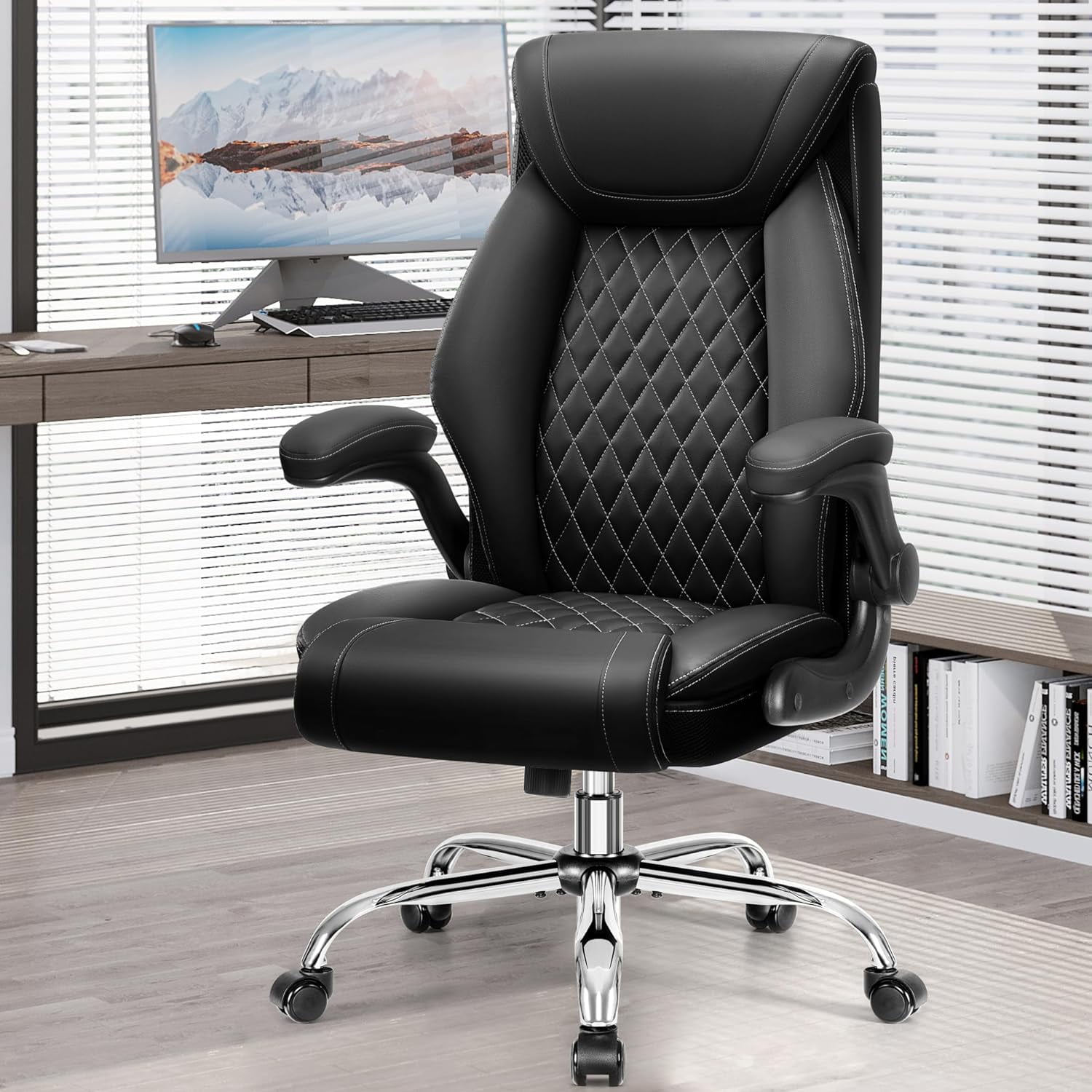 WANBIN Office Chair, Ergonomic High Back, Leather, Lumbar Support, Flip-Up Arms - Walmart.com