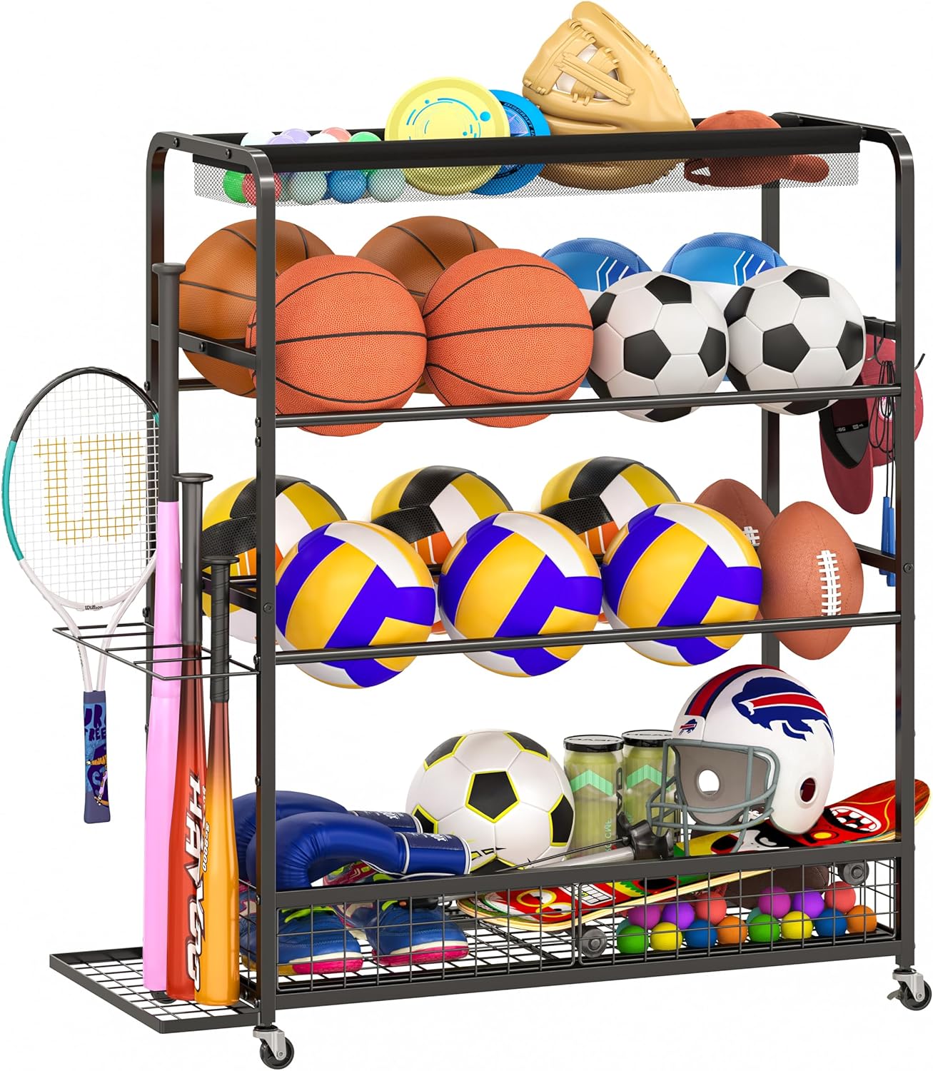 WANBIN Rolling Garage Sports Equipment Organizer with Wheels - Ball ...
