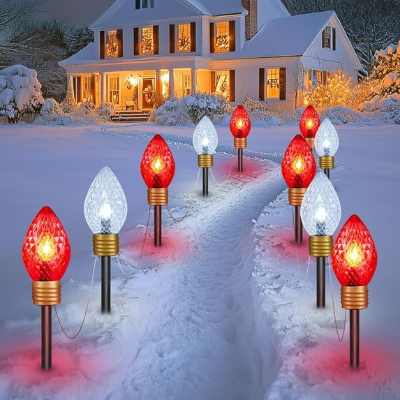 WANBIN Strawberry Jumbo C9 Christmas Lights Outdoor, 2 Pack 17FT 10 LED Pathway Lights, Red ...