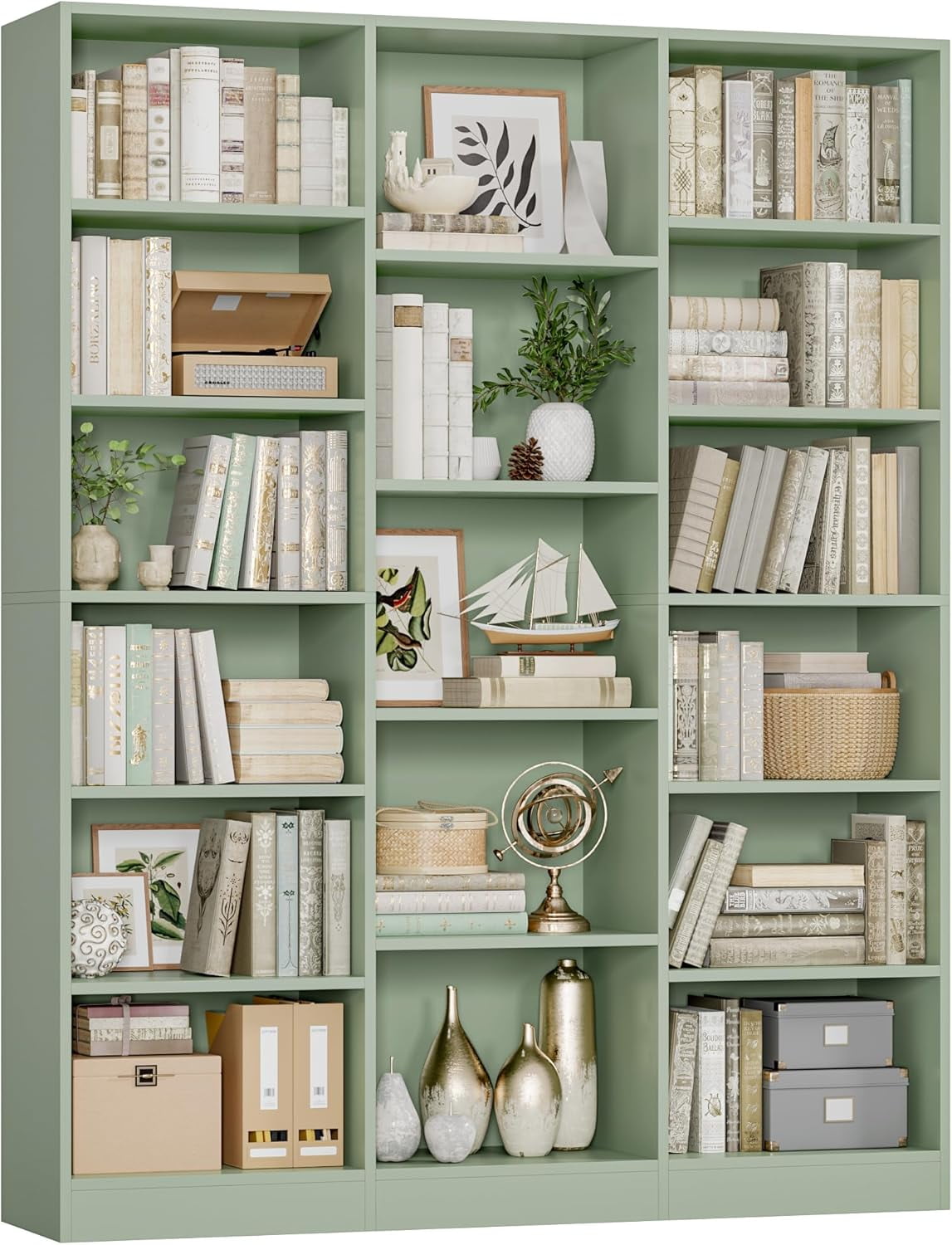 WANBIN Triple Wide Bookshelf, 6-Tier Large Bookcase with 17 Open Display Shelves, 74" Tall ...