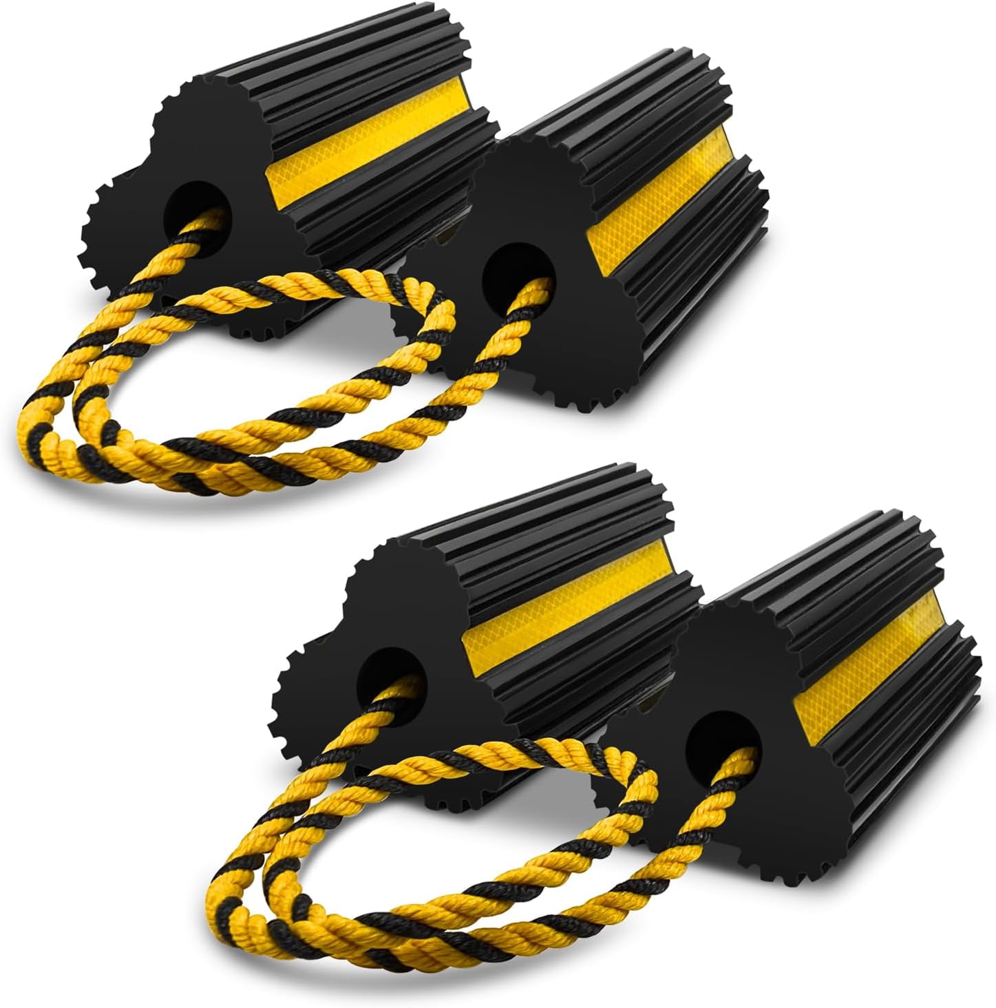 WANBIN Wheel Chocks, 2 Pair/4 Pack Heavy-Duty Rubber with Nylon Rope ...