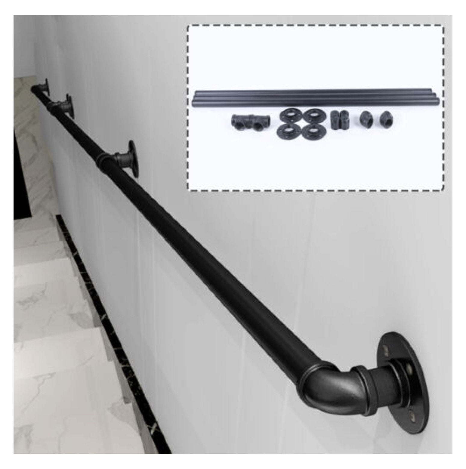 WANCQ 10FT Iron Handrail For Steps Stair Railing Hand Rail Kit Black ...