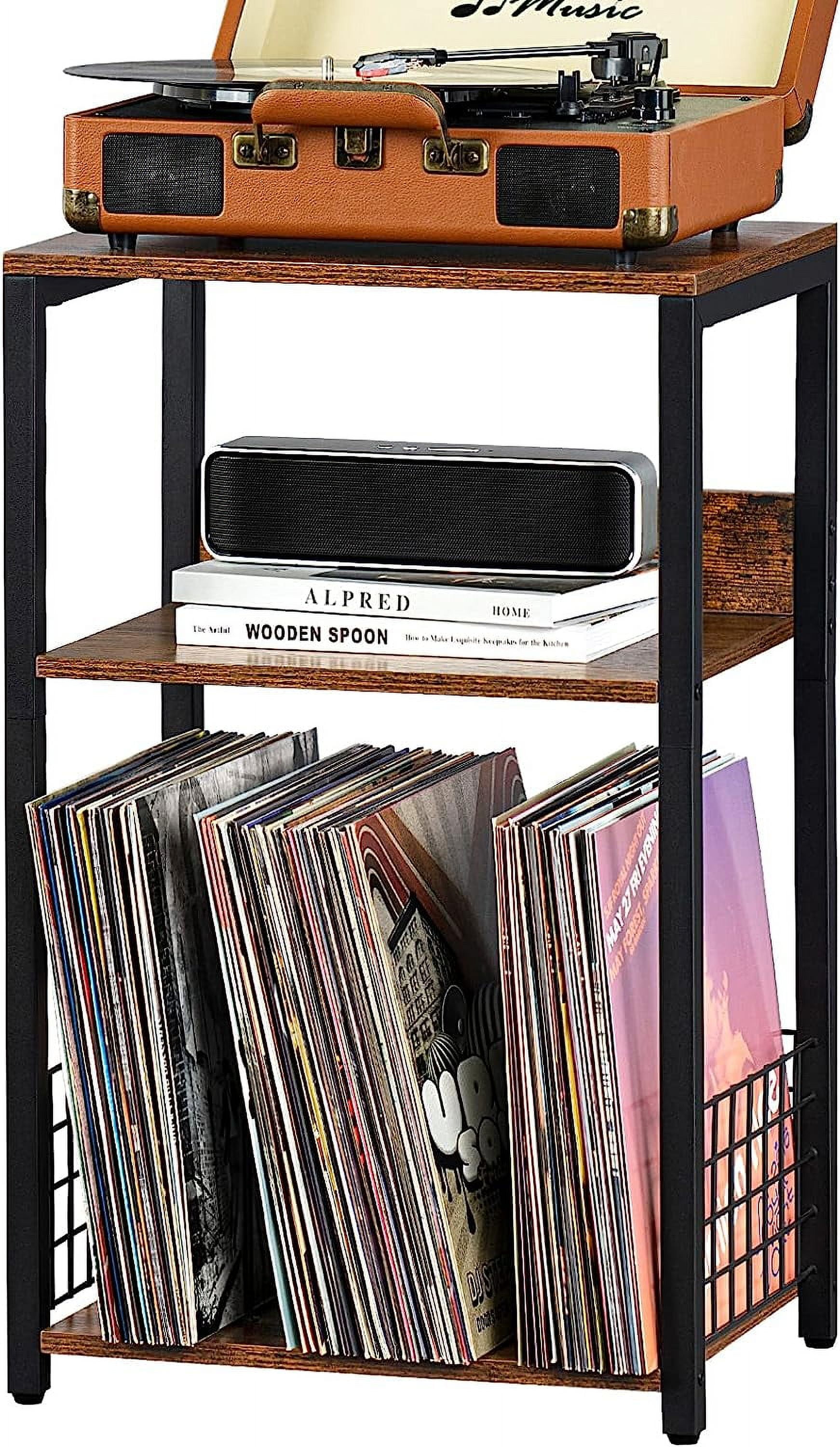 WANCQ 3 Tier End Table,Record Player Stand with Storage Up to 100 ...