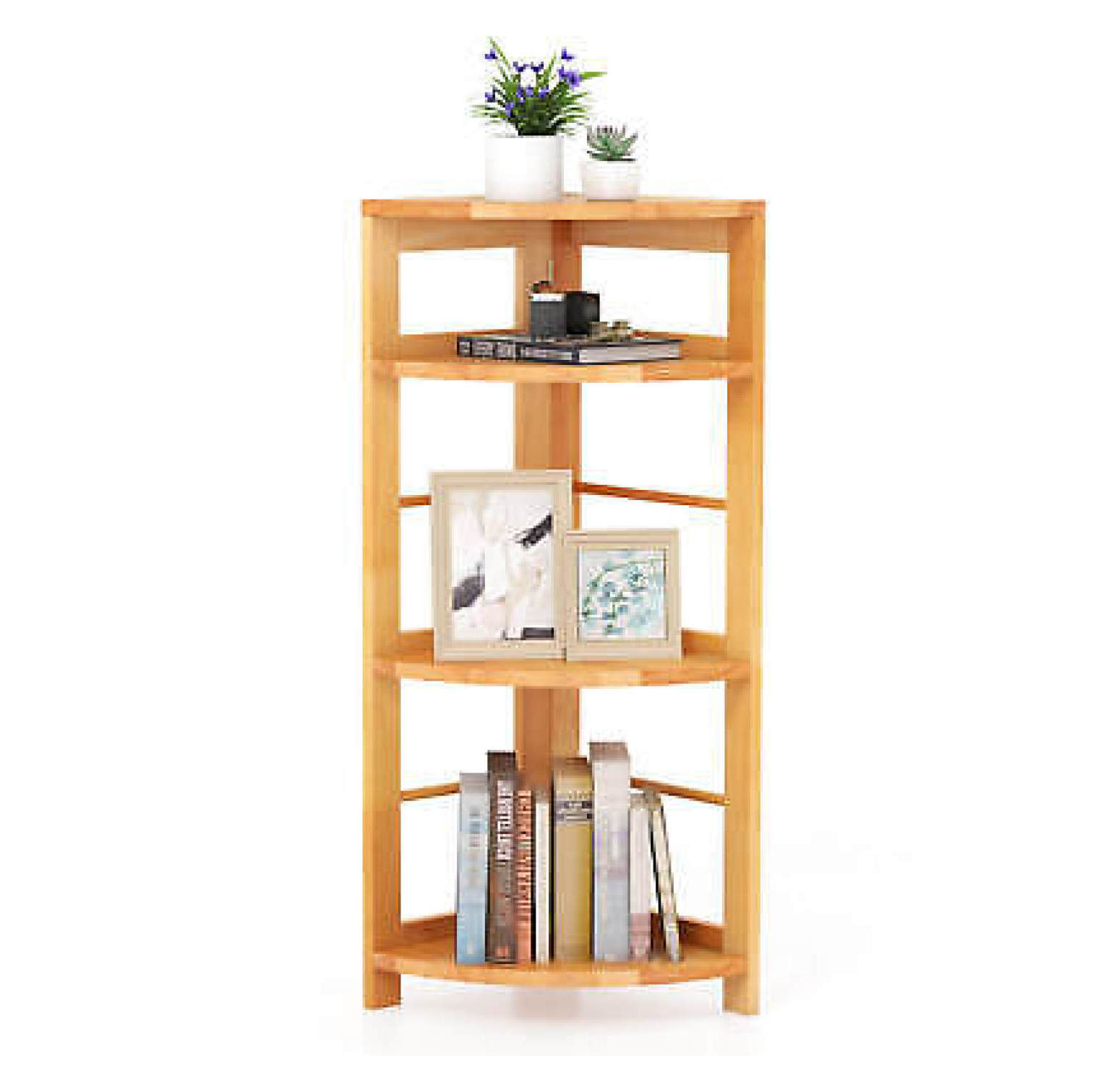 WANCQ 4-Tier Corner Shelf with Rubber Wood Frame Anti-Toppling Kit Home ...