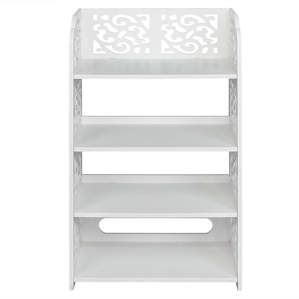 WANCQ 4 Tier White Hollow Carved Shoe Rack - Wood-Plastic Board Shoe ...