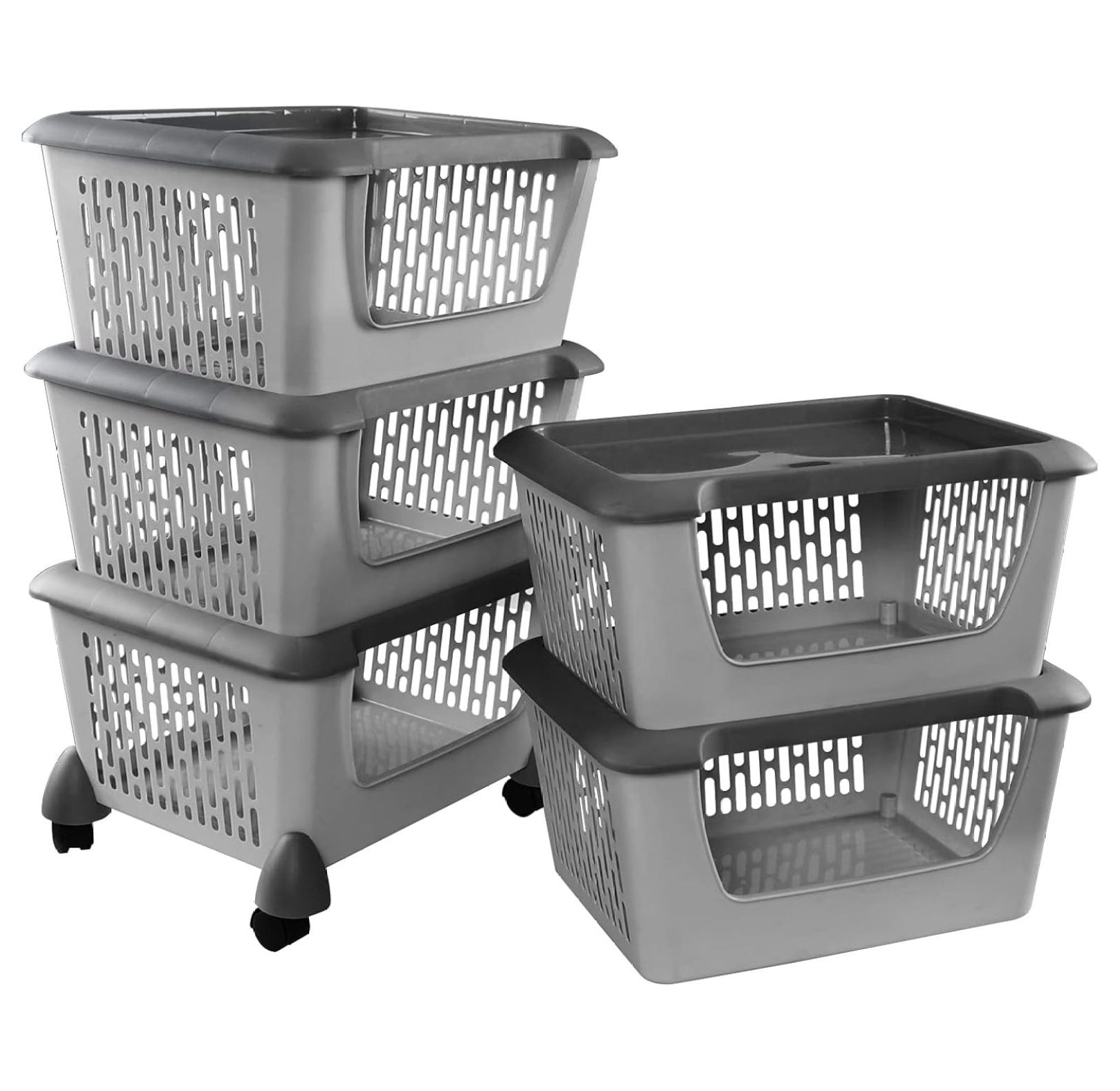 WANCQ 5-Pack Large Stackable Storage Bins, Plastci Stacking Baskets for ...