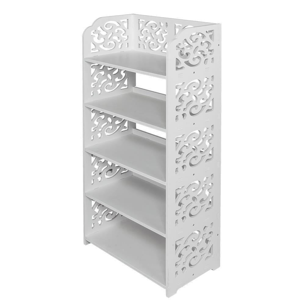 WANCQ 5 Tier White Hollow Carved Shoe Rack - Wood-Plastic Board Shoe ...
