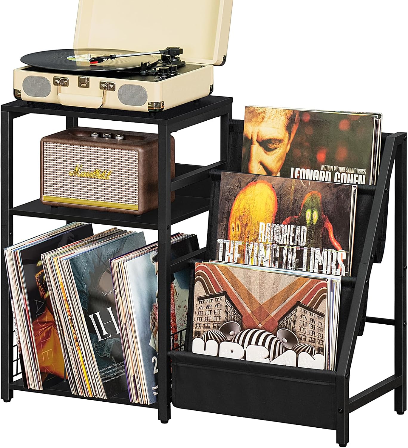 WANCQ Black End Table,Record Player Stand with Vinyl Storage,3 Tier ...