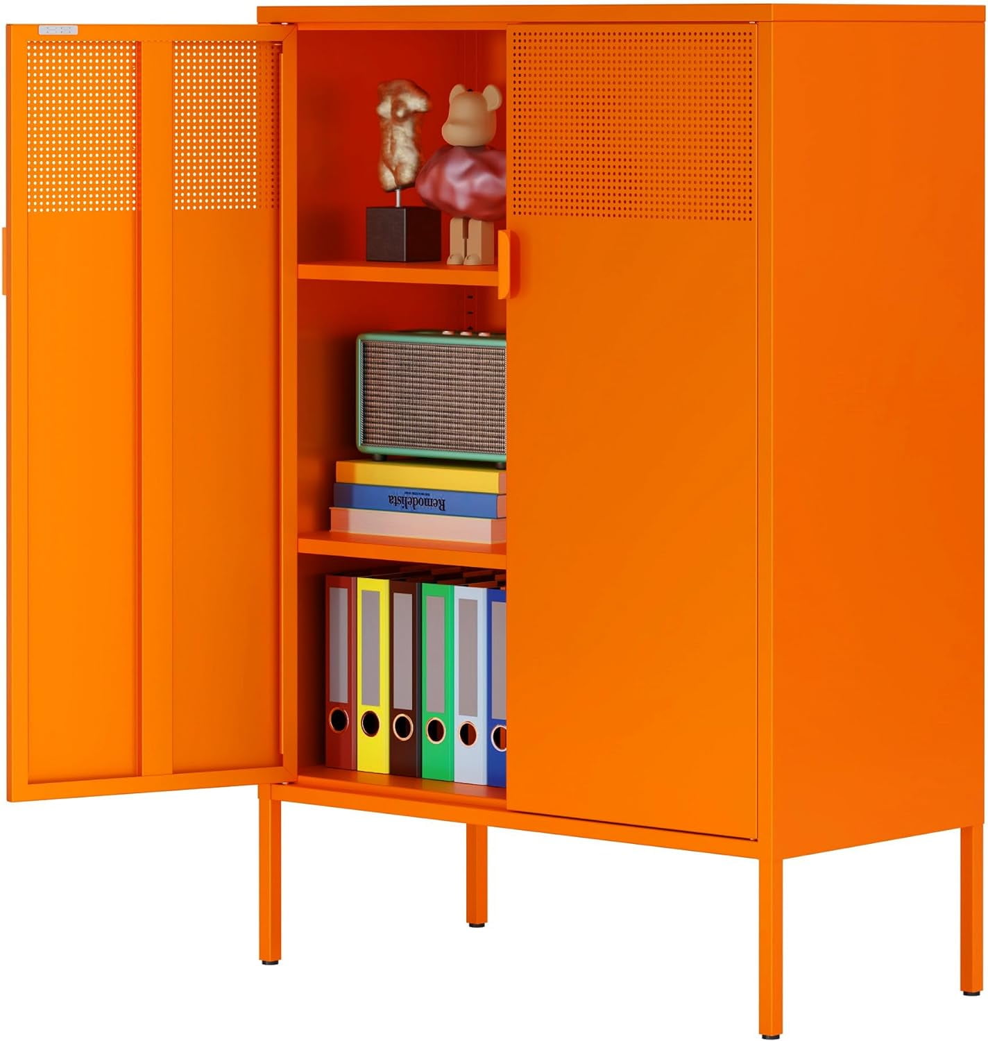 WANCQ Orange 3 Tier Metal Storage Cabinet with Legs, 2 Door Metal ...