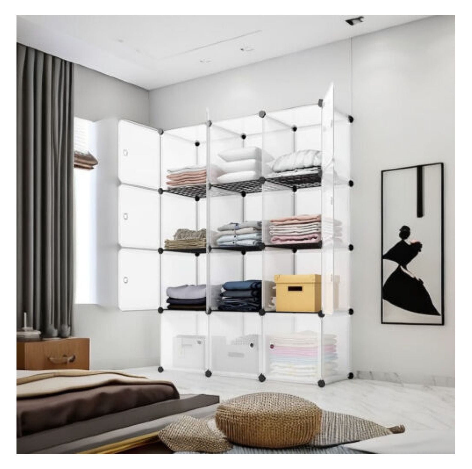 WANCQ Plastic Clothing Storage Cabinet, 4-Tier 12-Cube Wardrobe Clothes ...