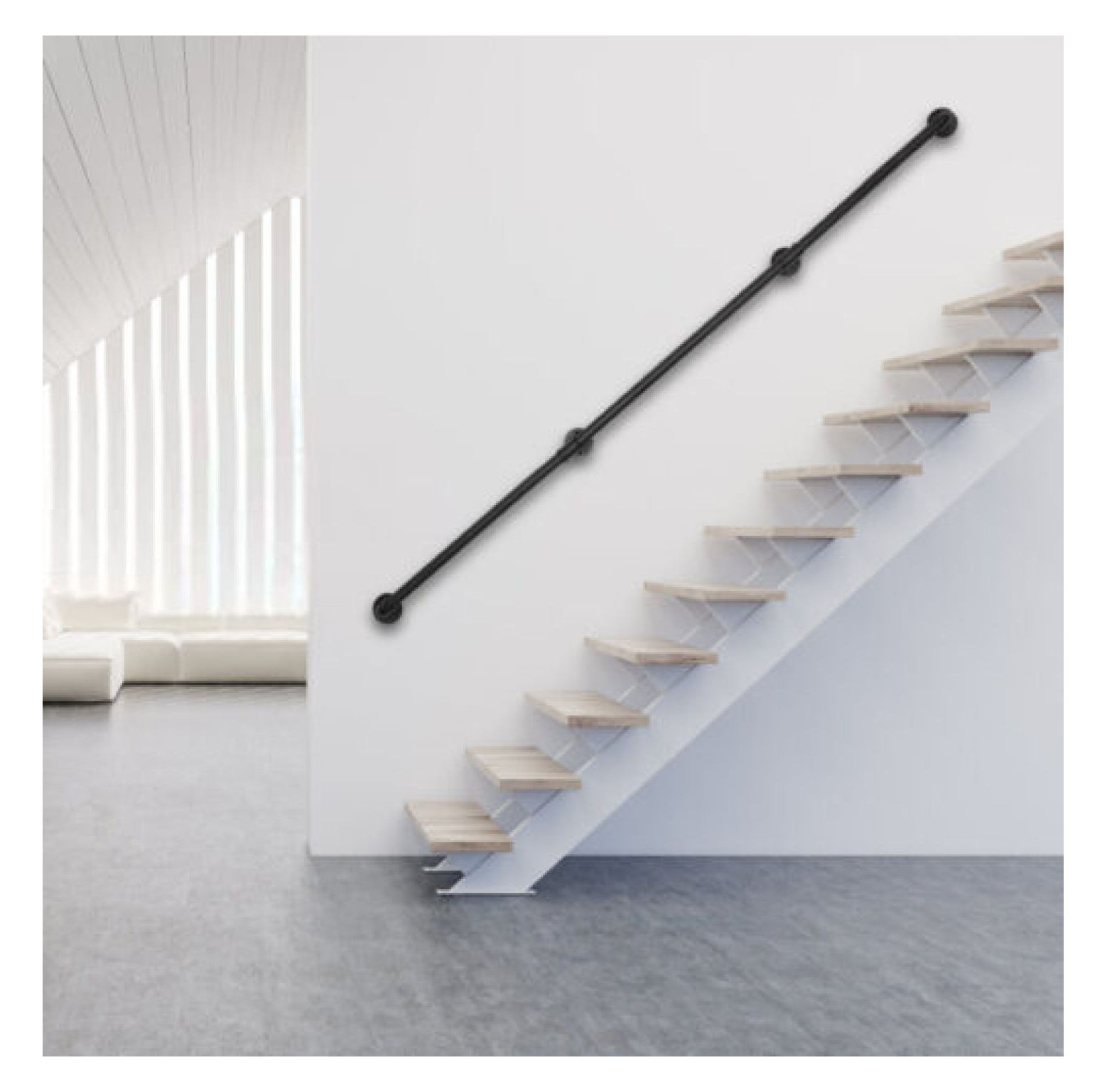 WANCQ Wall Mount Metal 3 Sections Black Pipe Stair Handrail Staircase ...